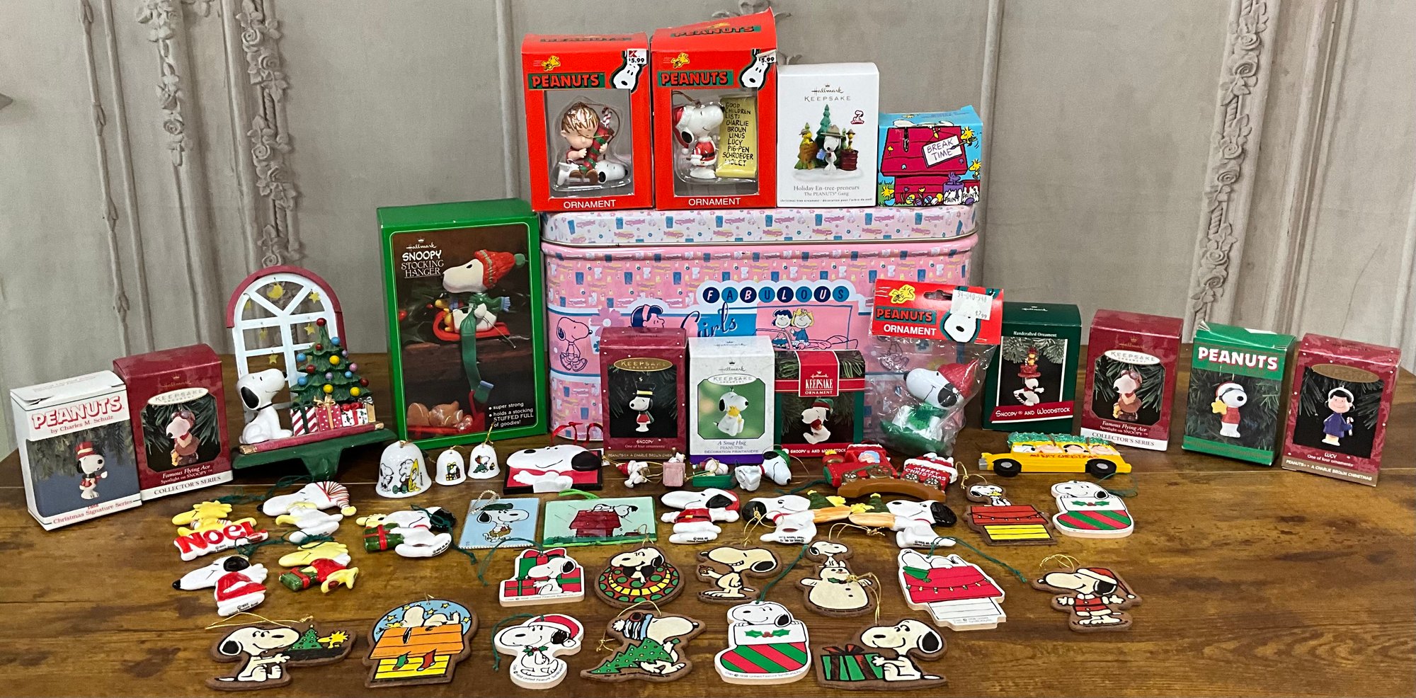 Huge Lot Of Snoopy Christmas Including Ornaments And Stocking Hangers ...