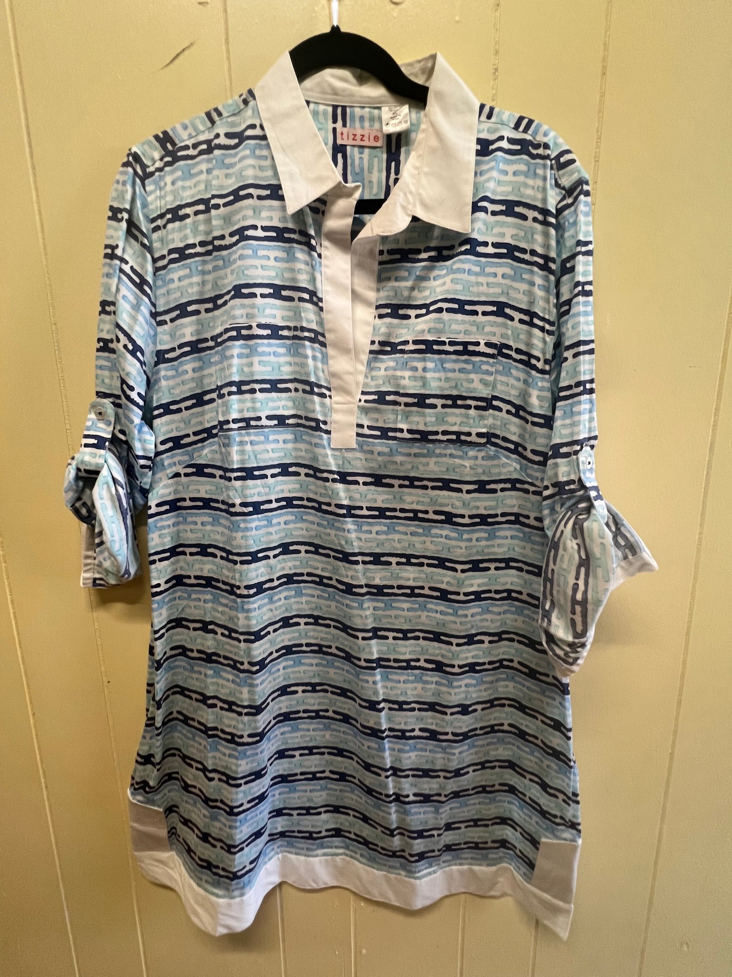 Tizzie Collared Cotton Shirt Dress With Blue Stripe Print - Size XL ...