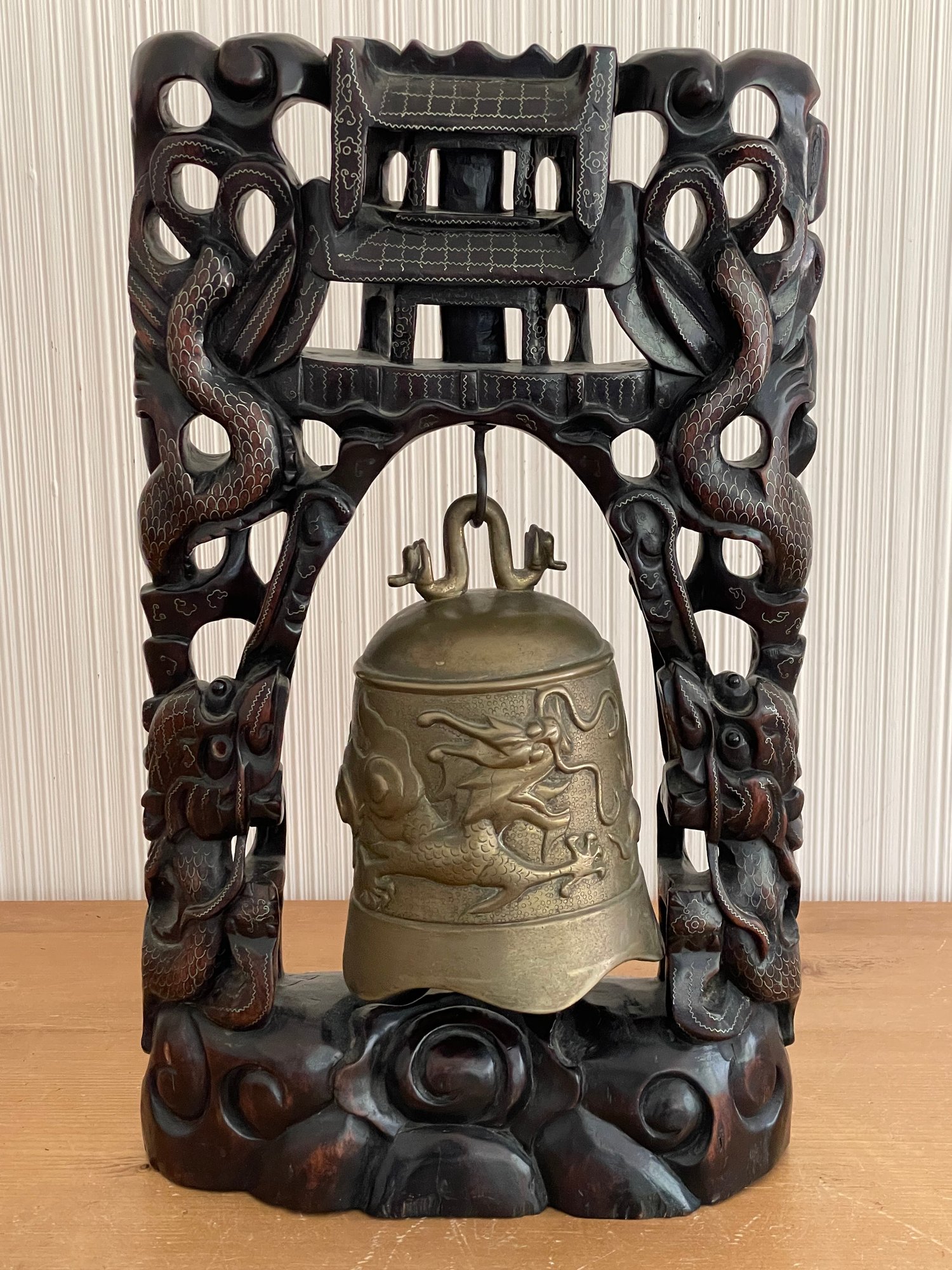 Chinese Temple Bell In Carved Wood Frame With Inlay #1901644 ...