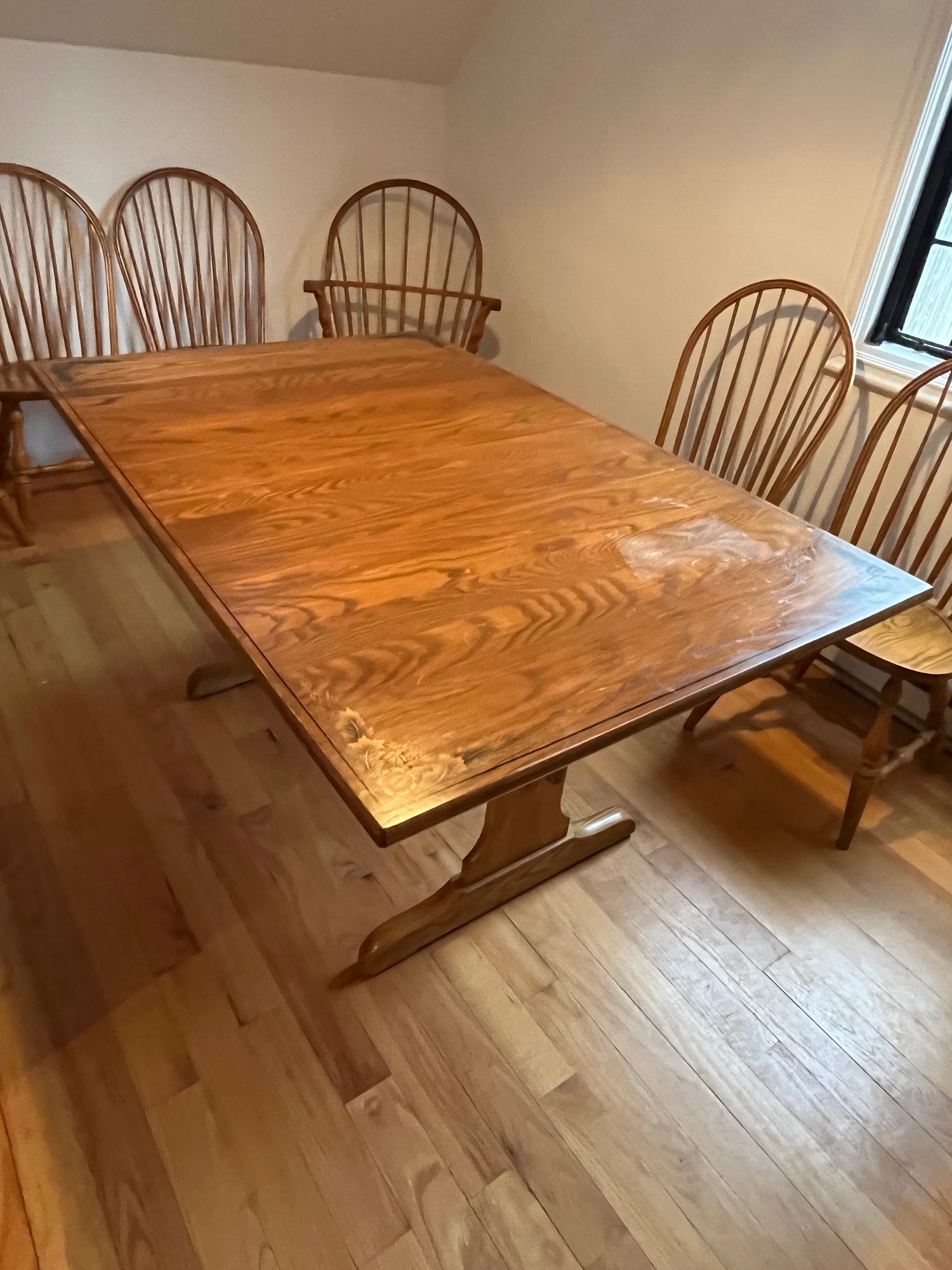 Hitchcock Oak Trestle Kitchen Or Dining Table With Stencil Detailing ...