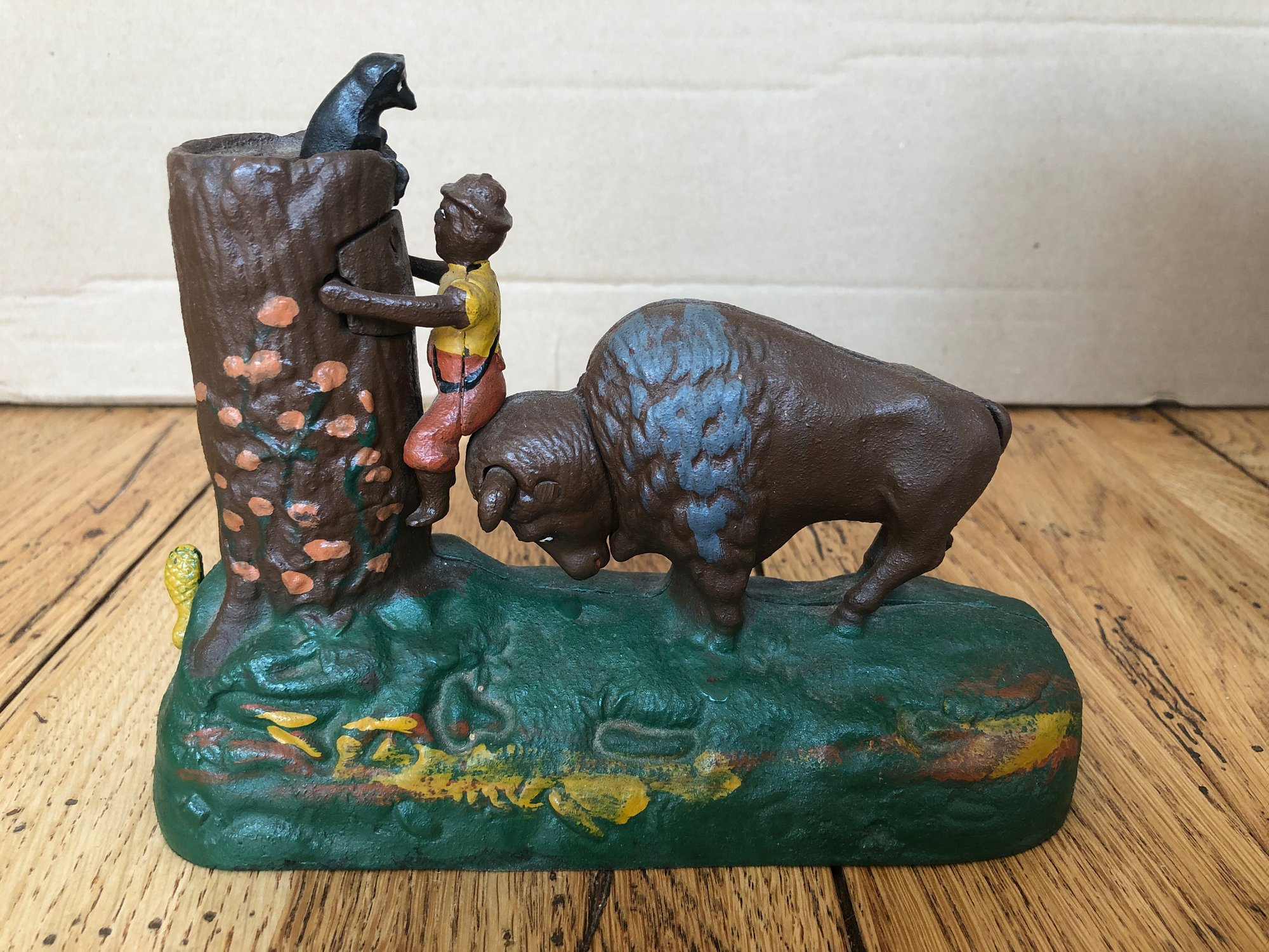 Vintage Book Of Knowledge Mechanical Bank Butting Bull Cast Iron WORKS ...