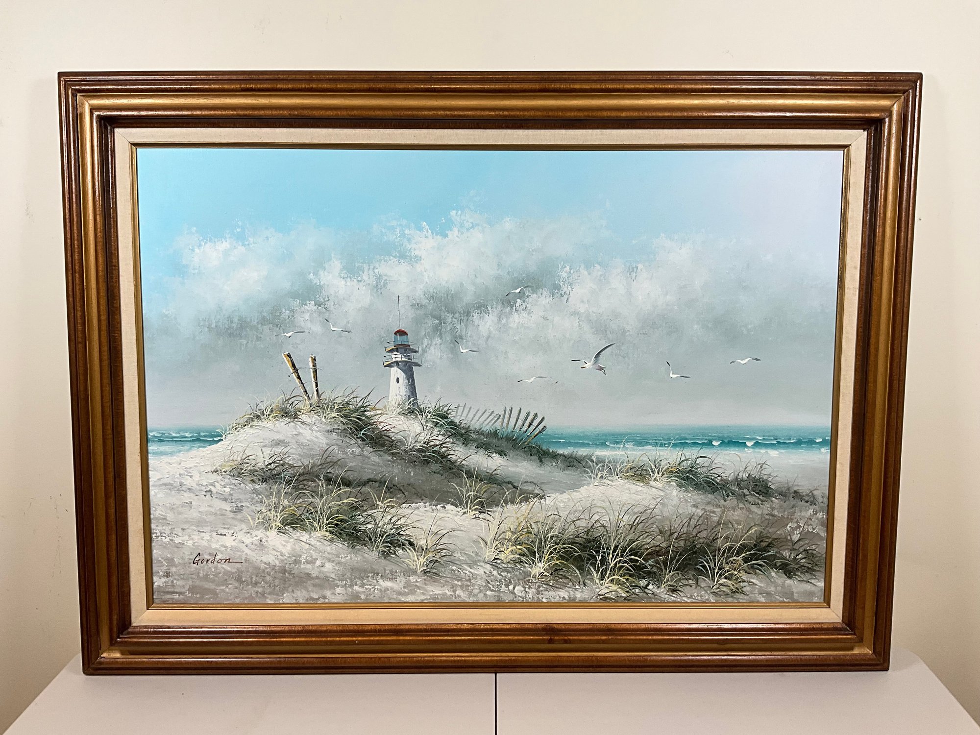 Original Oil Painting Ocean Lighthouse Scene Framed (43.25x31.25 ...
