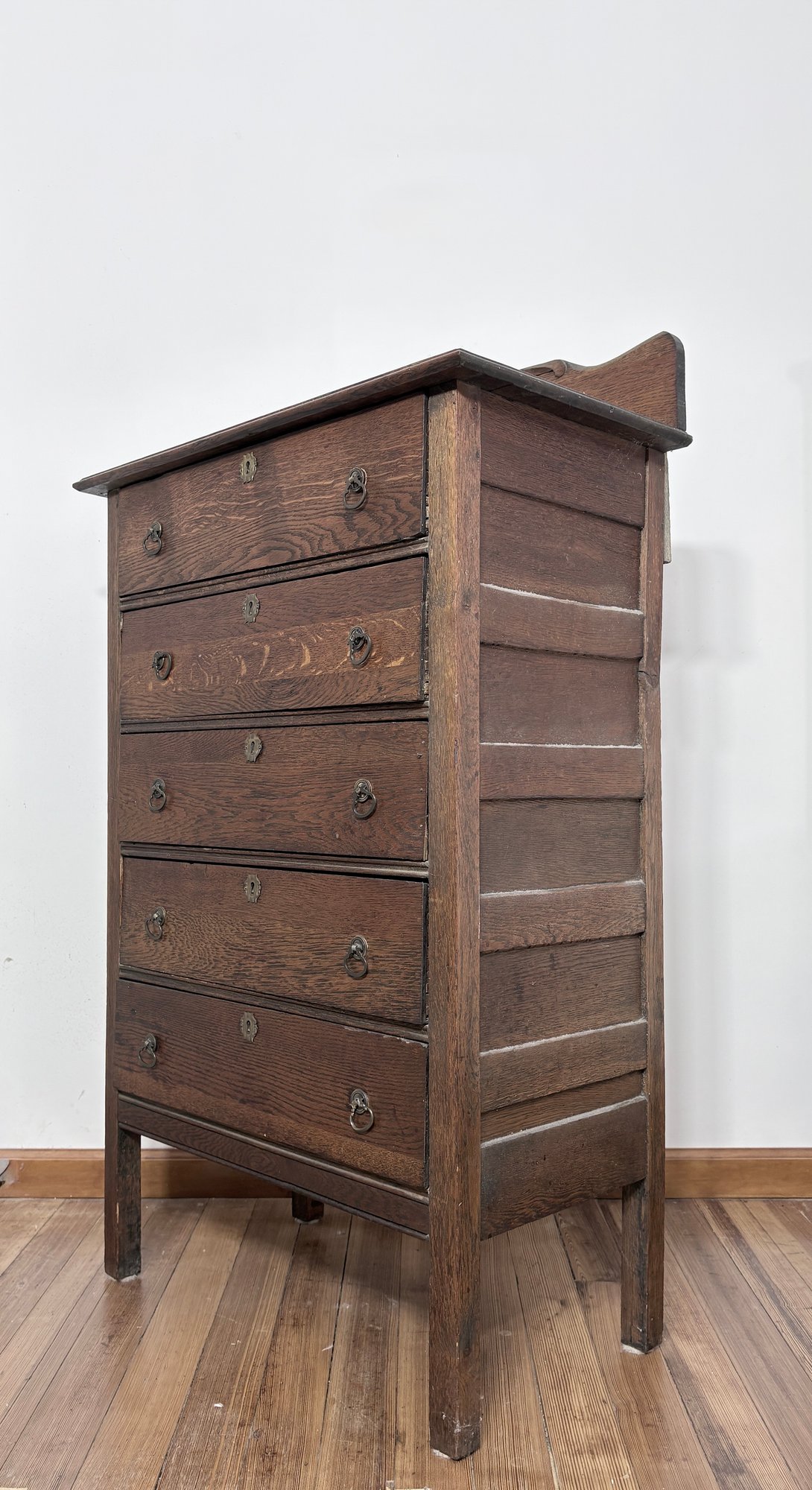 Antique Tiger Oak Chest Of Drawers With Inset Side Panels And Original ...