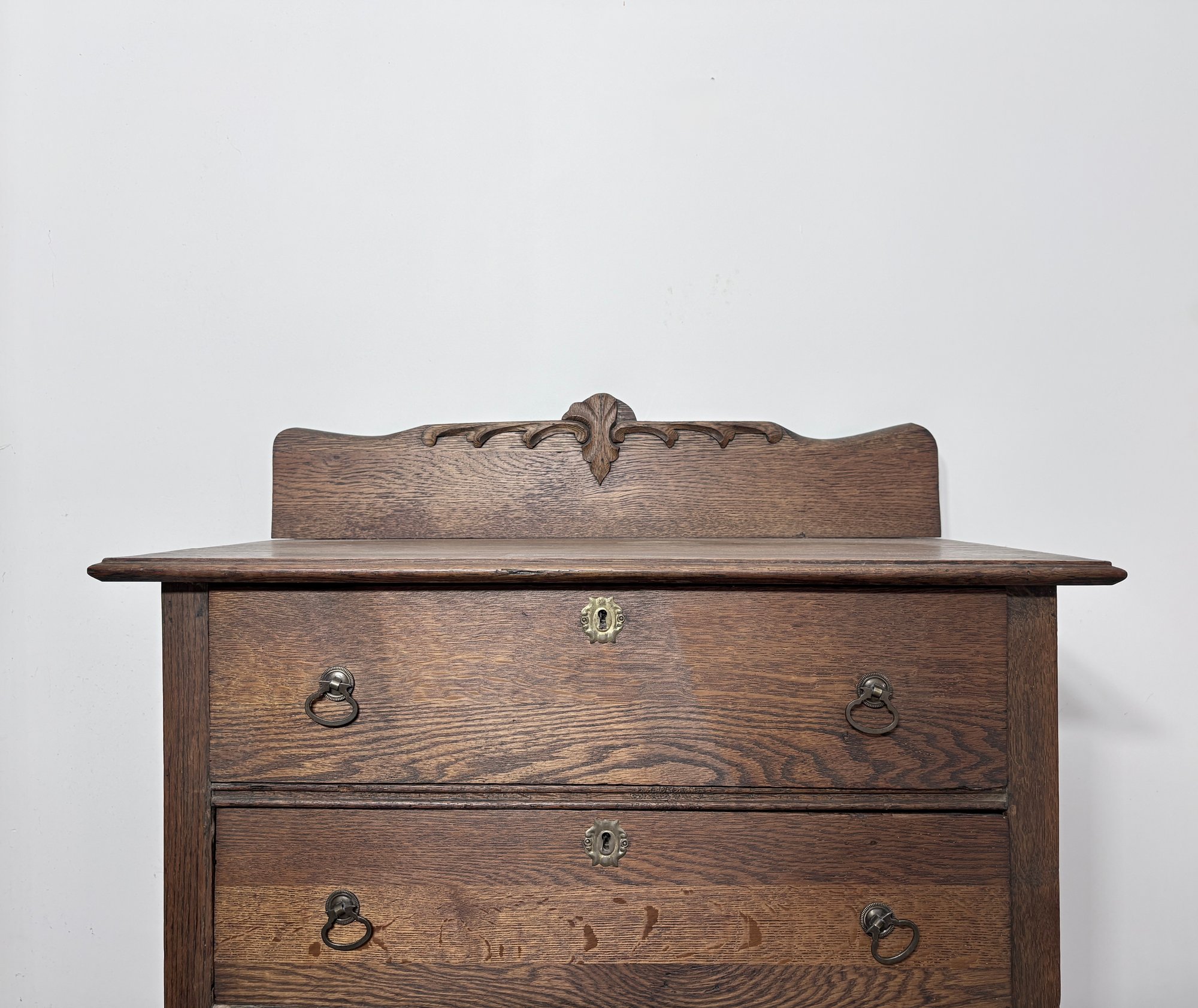 Antique Tiger Oak Chest Of Drawers With Inset Side Panels And Original ...