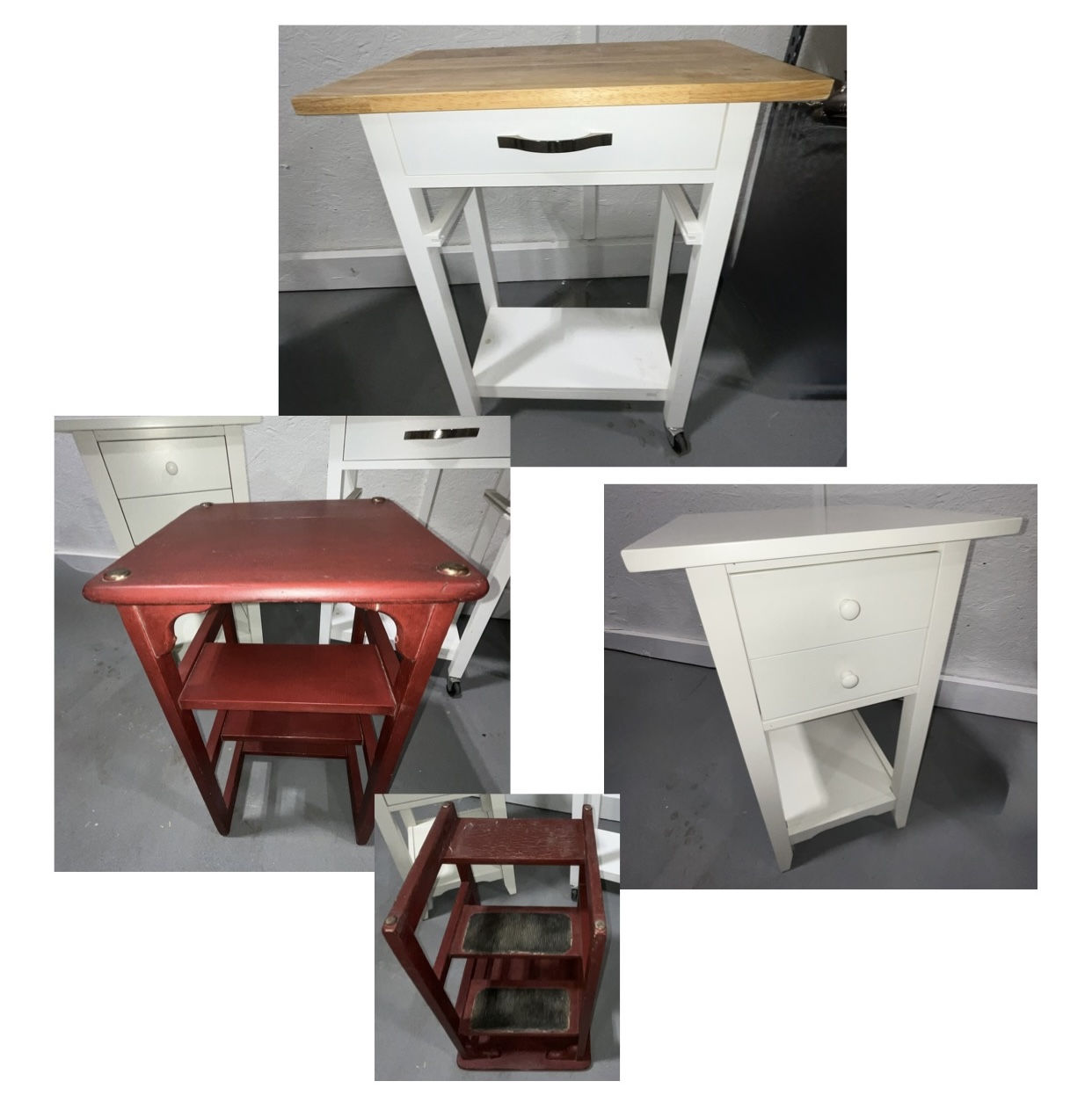 Nice Wood Table Lot W/unique Step Ladder/table #40831026 | Auctionninja.com