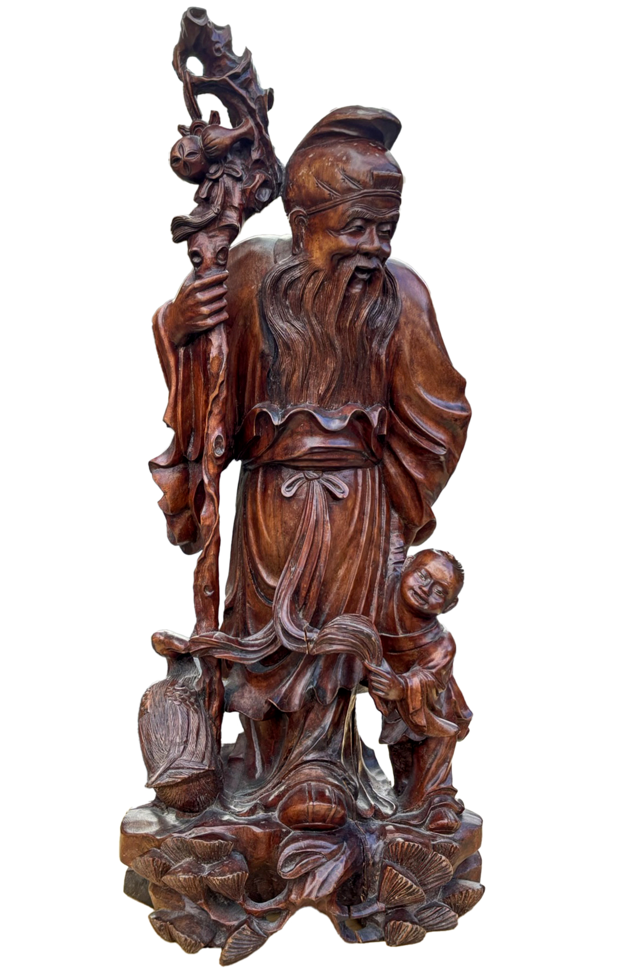 A Large Antique Chinese Carved Mahogany Statue #2035838 | Auctionninja.com