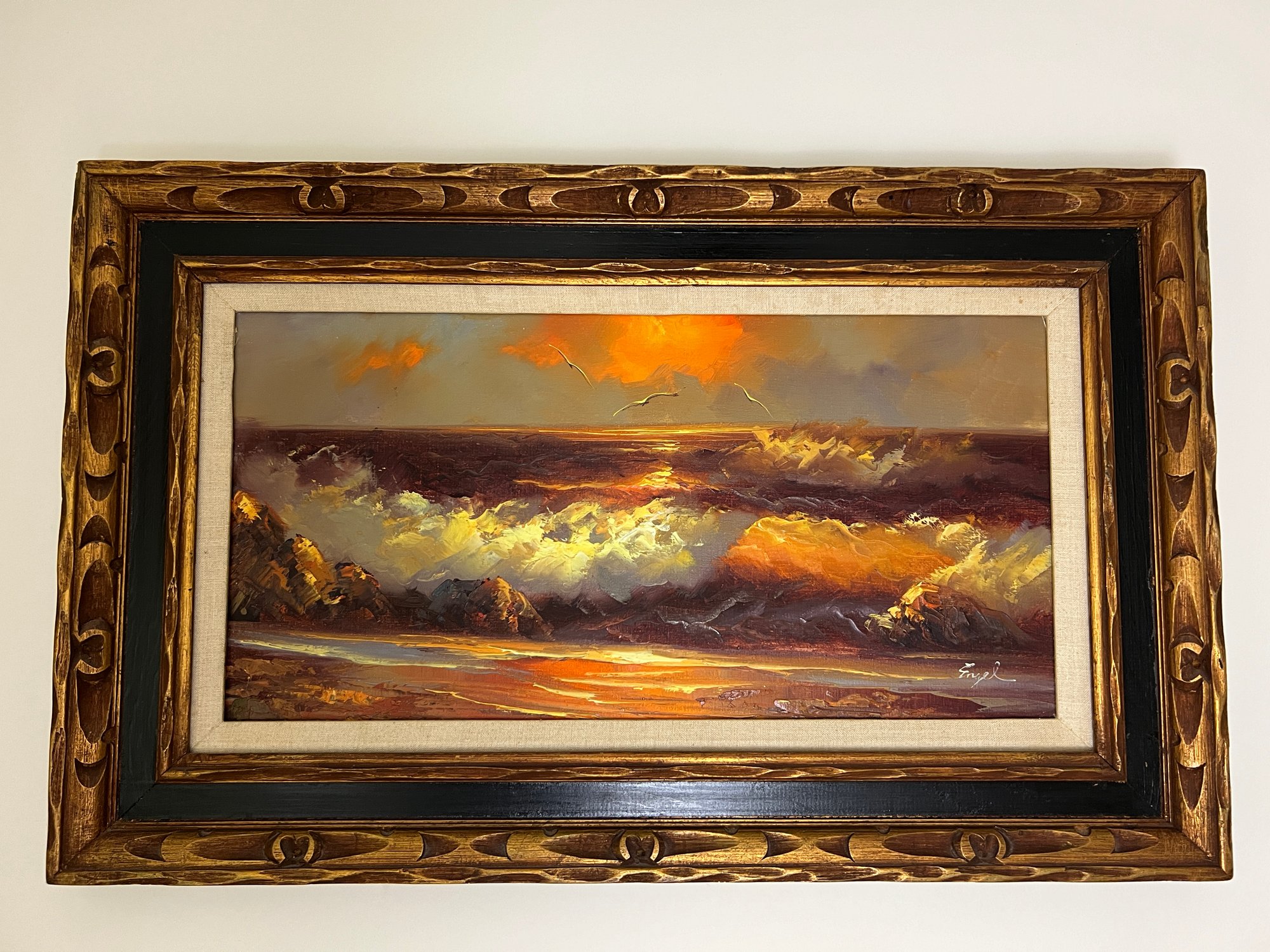 Mid 20th Century Coastal Sunset Painting Signed Engel #1926030 ...