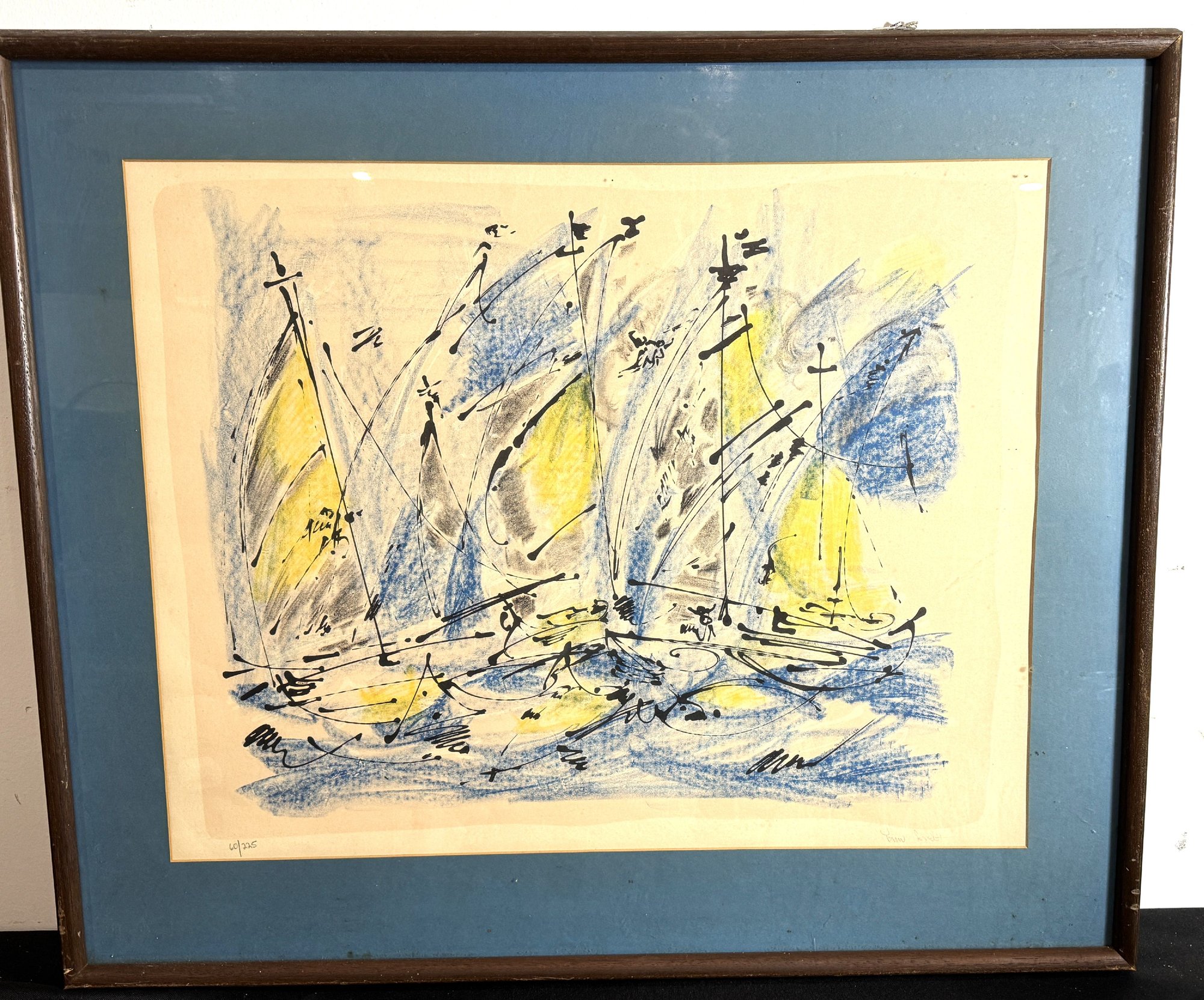 LARGE MCM PRINT OF SAILBOATS, PENCIL SIGNED #2056245 | Auctionninja.com