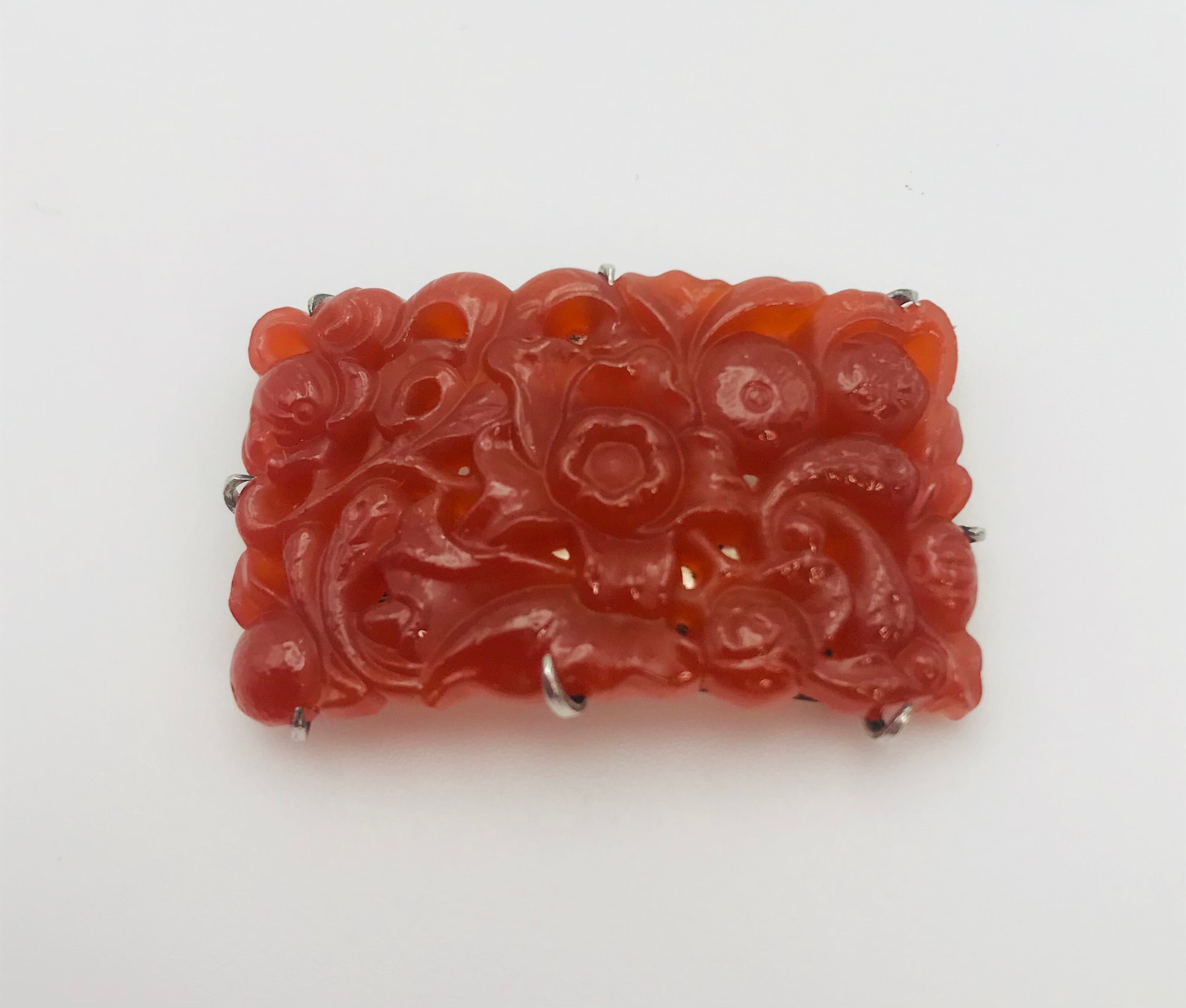 Natural Red Jade Carving On Sterling Silver #2081043 | Auctionninja.com