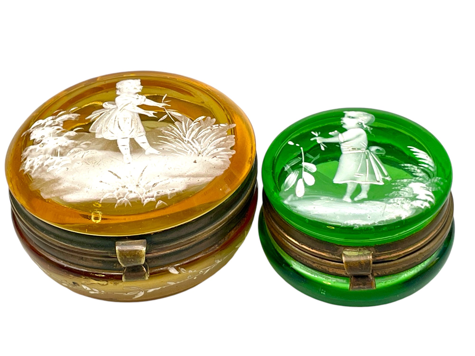 Pair Of Antique Mary Gregory Hand Decorated Pill Boxes. #1982899 ...