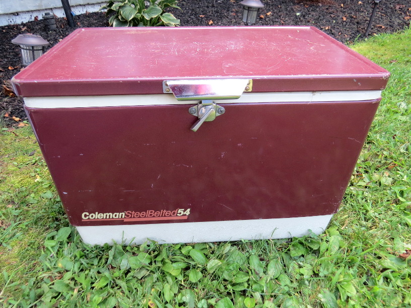 Vintage Maroon Coleman Steel Belted 54 Cooler #1939910 | Auctionninja.com