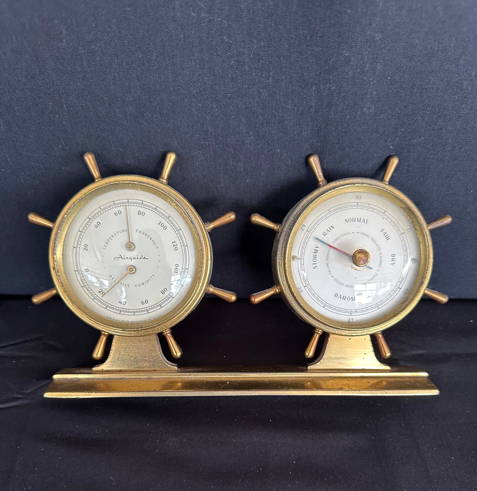 A Vintage Airguide Brass Ship's Wheel Boat Nautical Weather Station ...