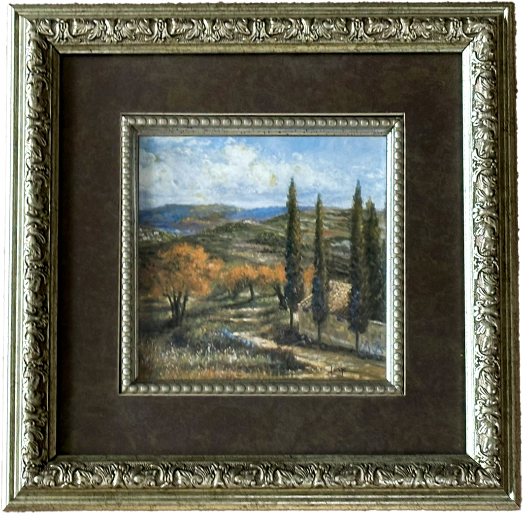 A Miniature Oil On Board - Tuscan Hill Town Landscape - Signed Longo ...
