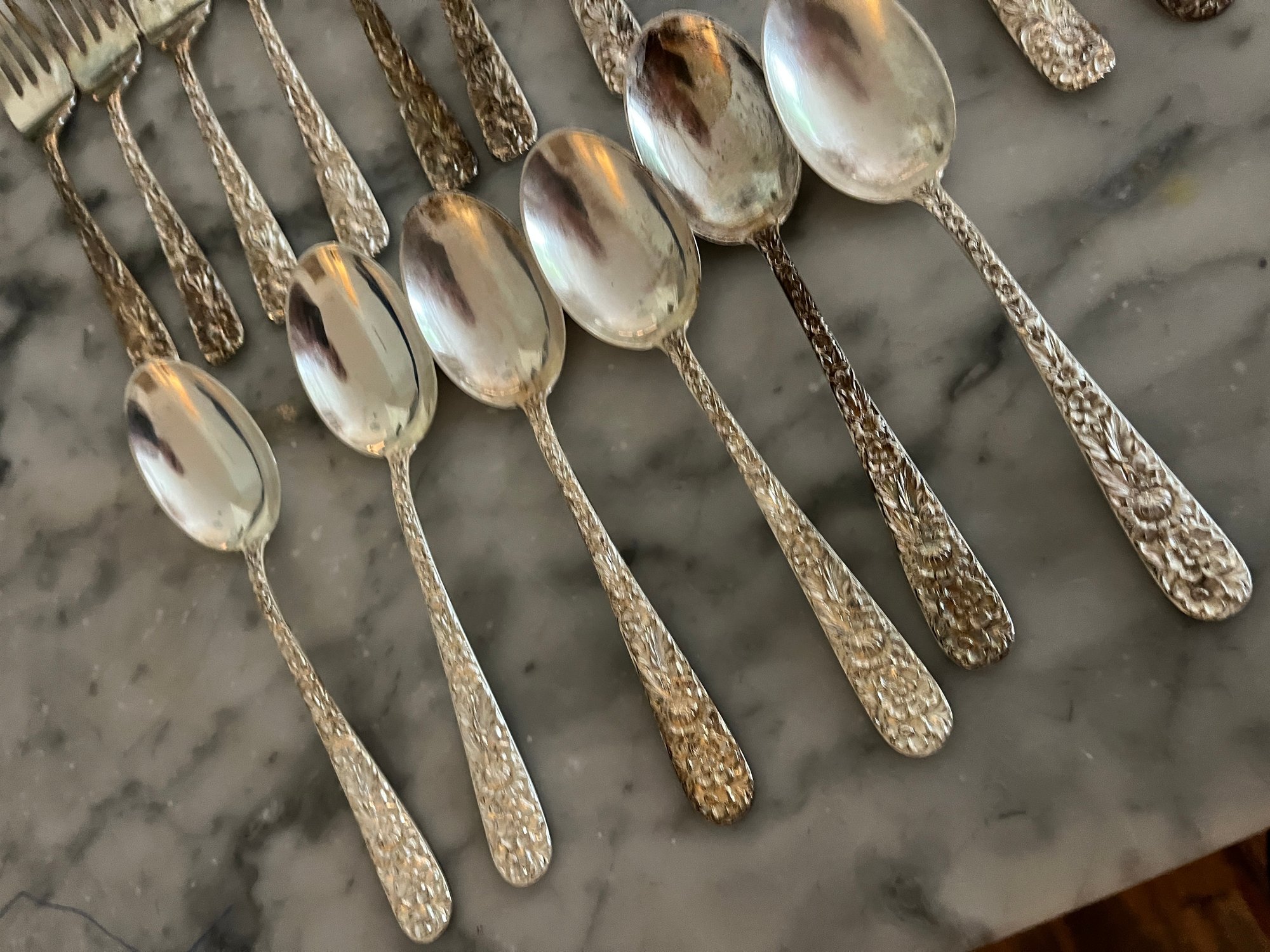 A Set Of Sterling Silver Flatware - S Kirk & Sons - Repousse - Service ...