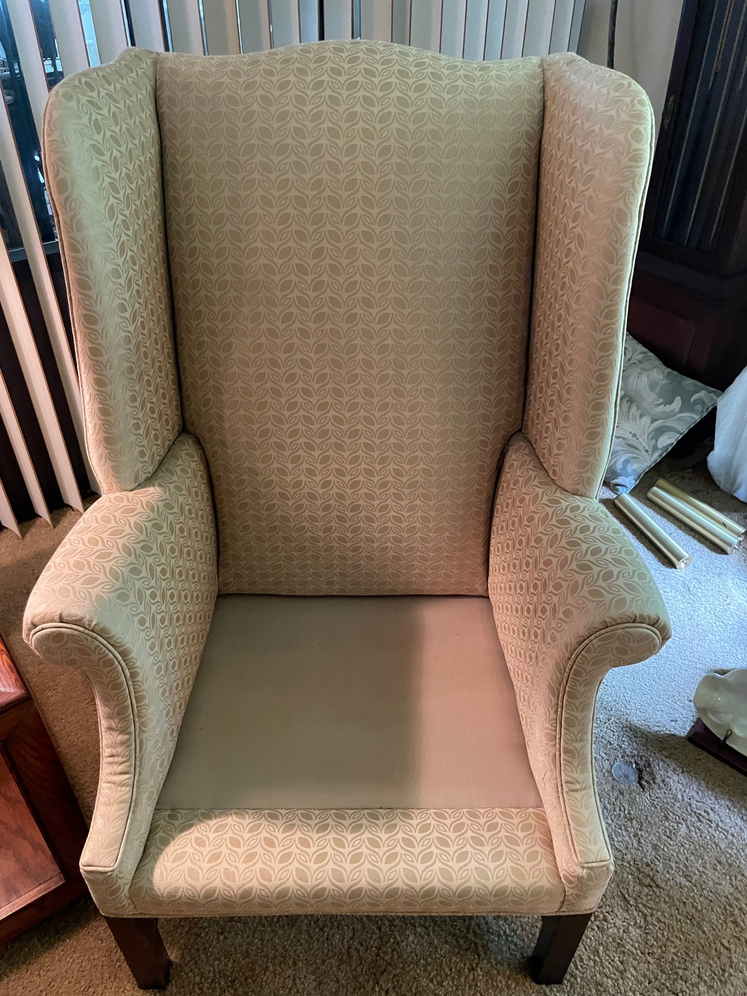 Pair Of Vintage Reupholstered Wingback Chairs. #2146468 | Auctionninja.com