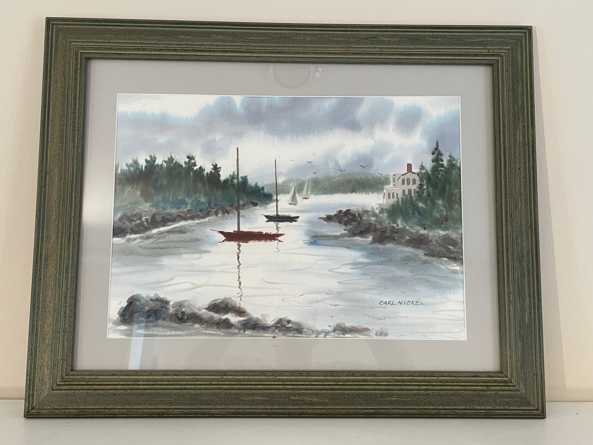 CARL NICKEL, AMERICAN, SAILBOATS MOORED IN A HARBOR, SIGNED BY ARTIST ...