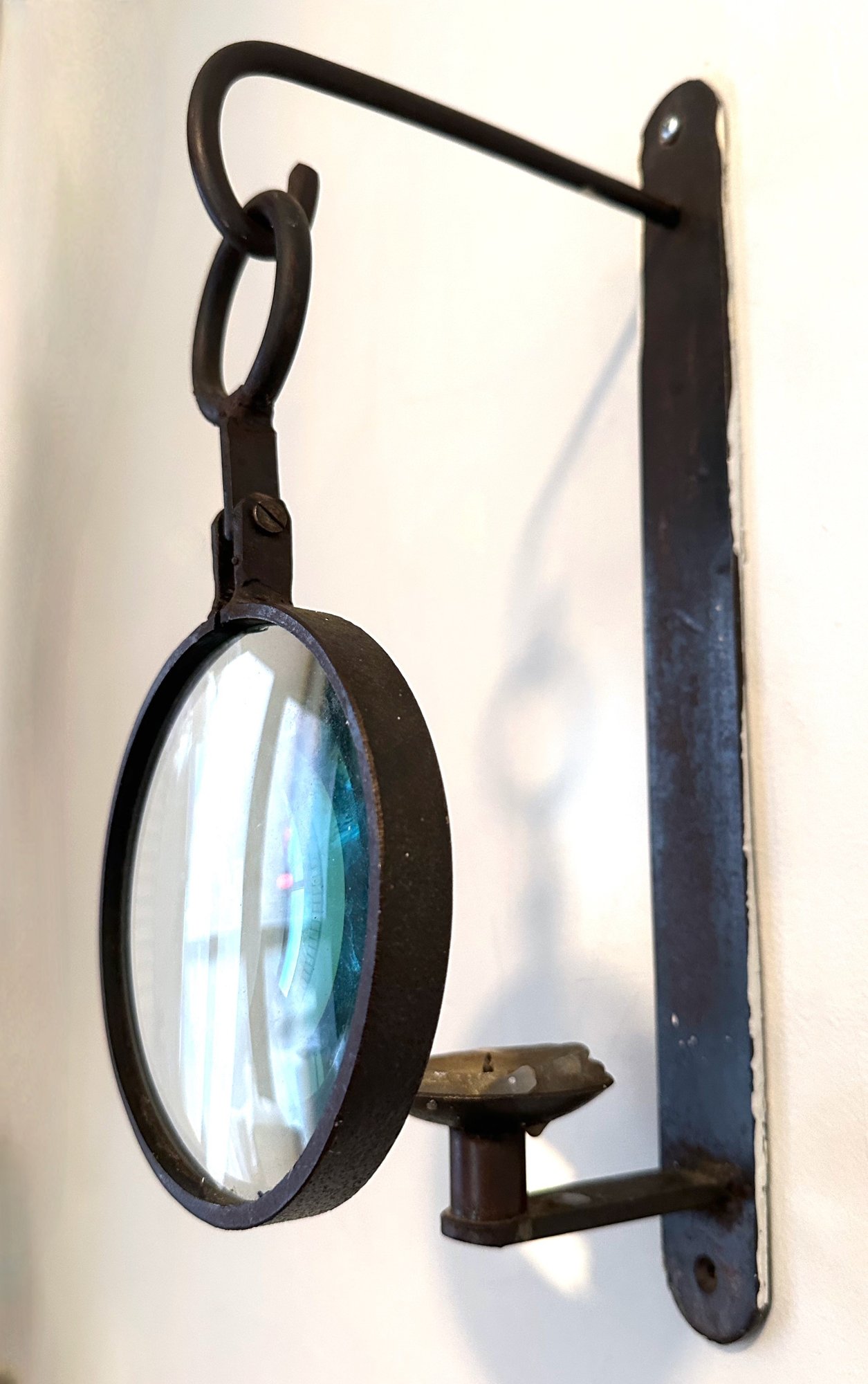 Vintage Wrought Iron Wall Sconce Candle Holder With Magnifying Glass ...