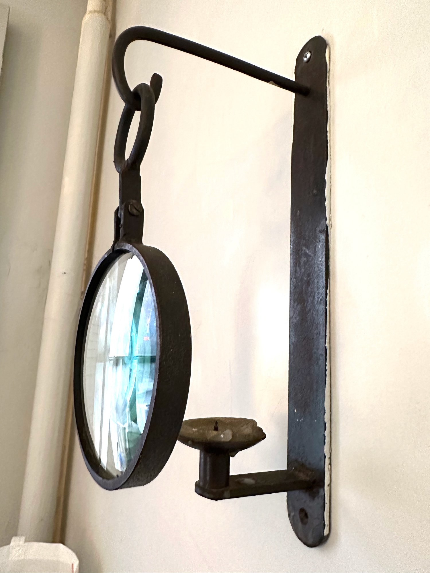 Vintage Wrought Iron Wall Sconce Candle Holder With Magnifying Glass ...