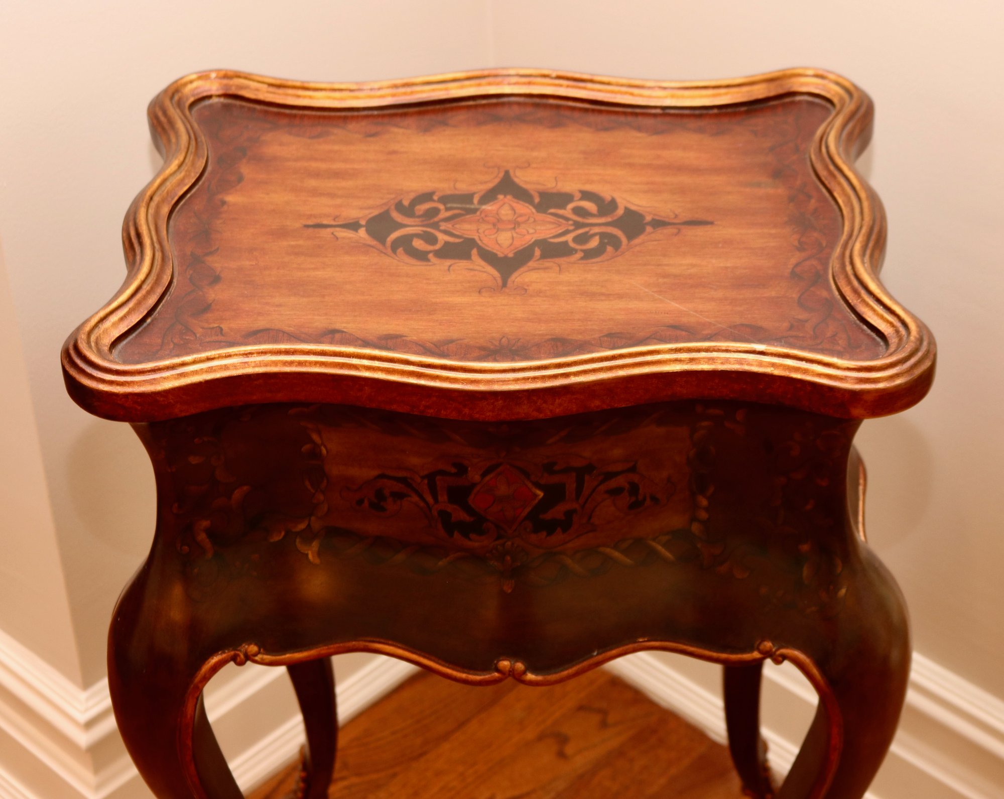 Scalloped Lipped Concave Hand Painted Accent Table With Cabriole Legs ...