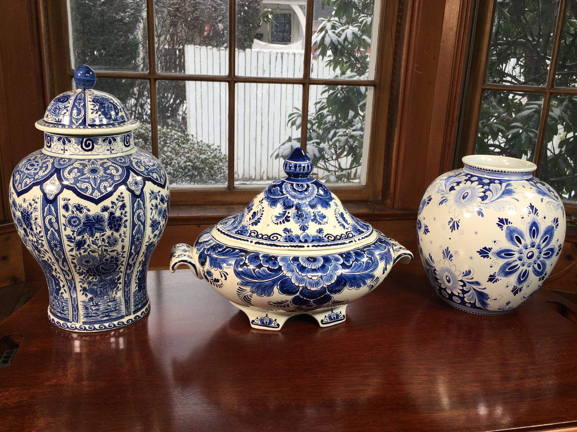 Three Large Pieces Delft Pottery Pieces - Marked As Shown - Lidded Urn ...