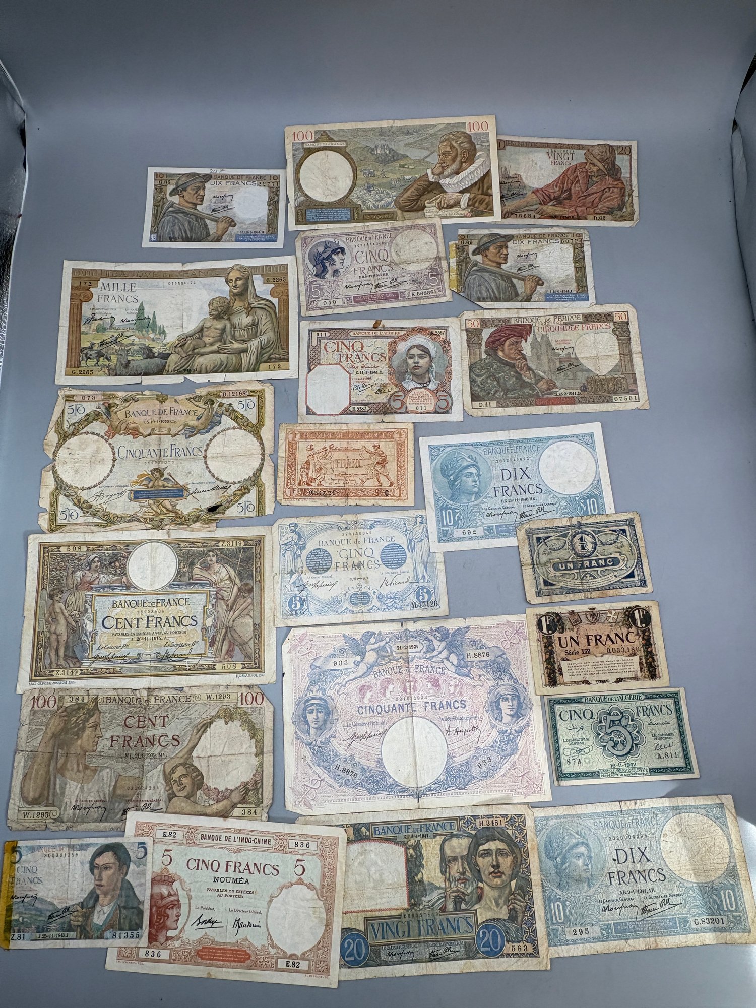 Collection Of French Vintage Bank Notes And Currency WW1 And WW2 Era ...