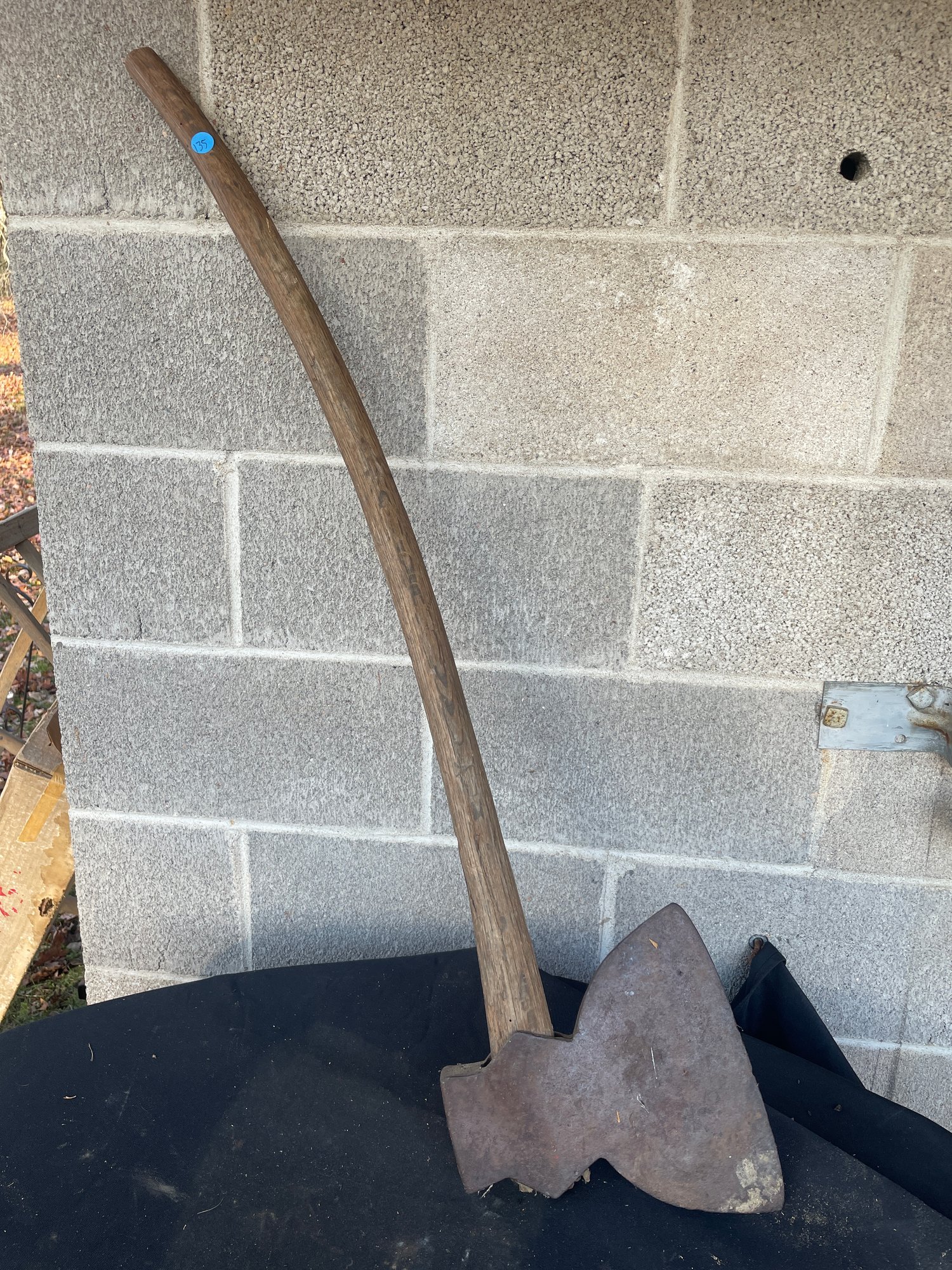 LARGE ANTIQUE AXE WITH BENT HANDLE #1696644 | Auctionninja.com