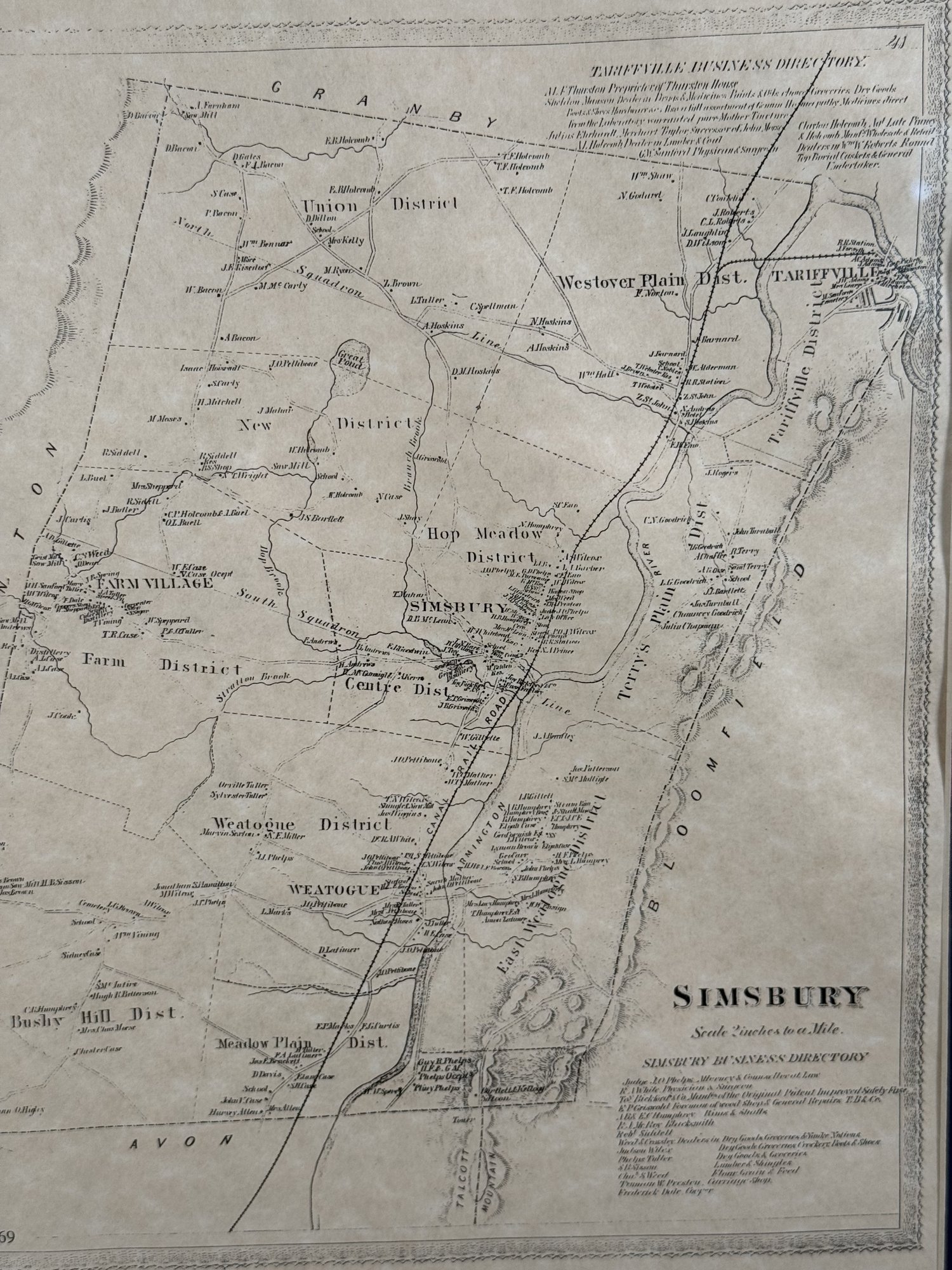 A Framed Vintage Reproduction Map Of Simsbury, CT #2258703 ...