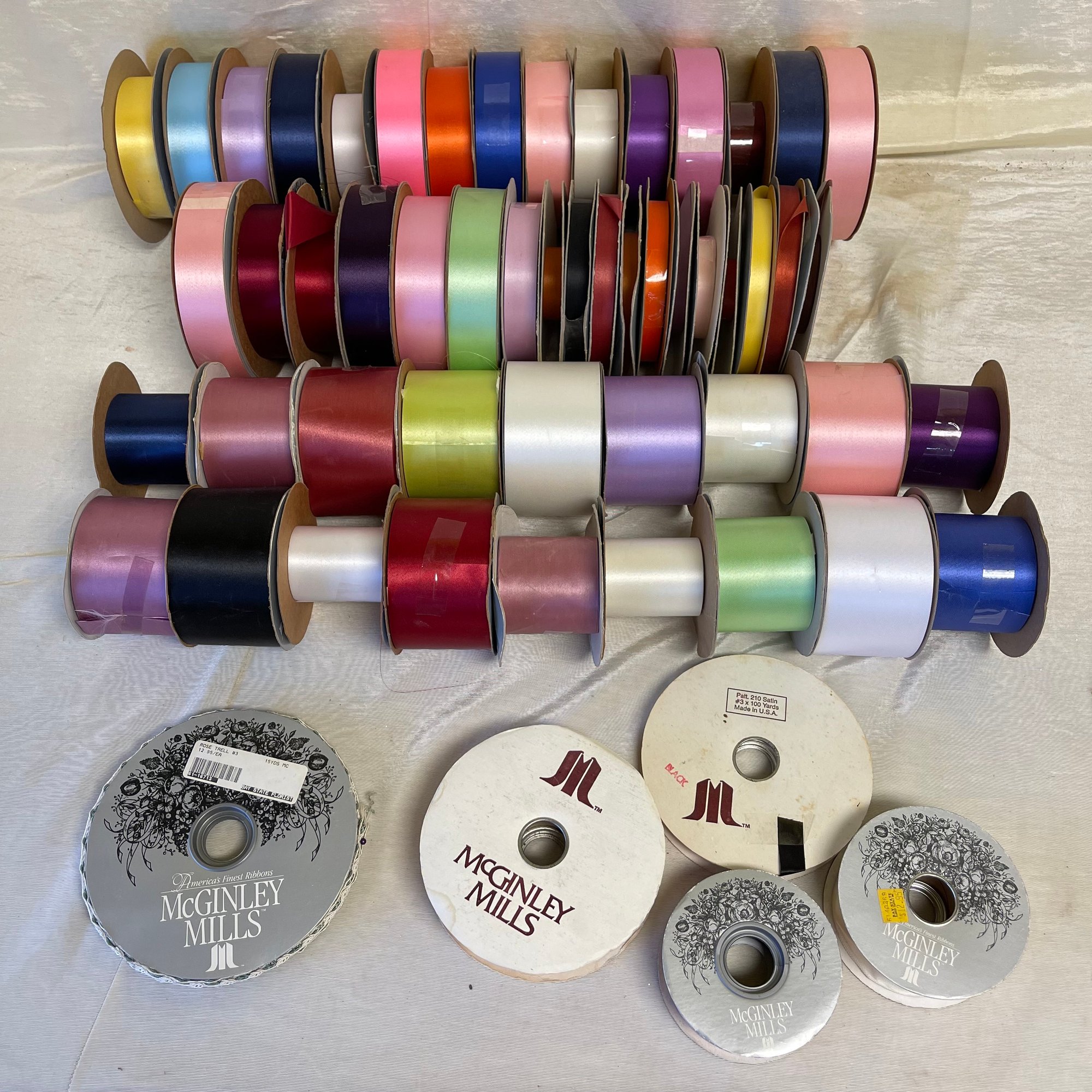 55 Vintage McGinley Satin Ribbon Spools 1", 2" #40798114 | Auctionninja.com