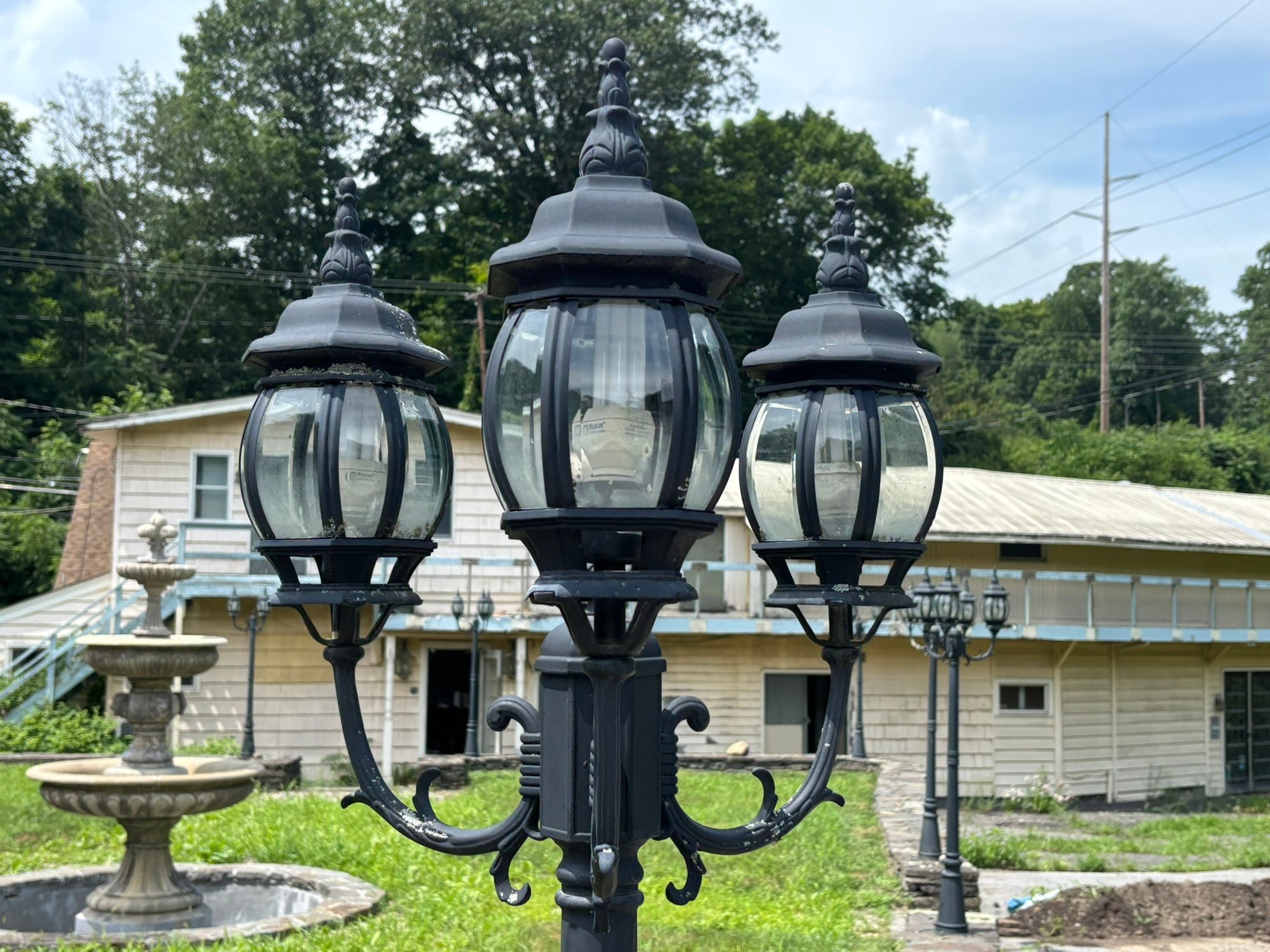 A Pair Of Retro Black Quad-Head Cast Aluminum Lamp Posts #40852408 ...