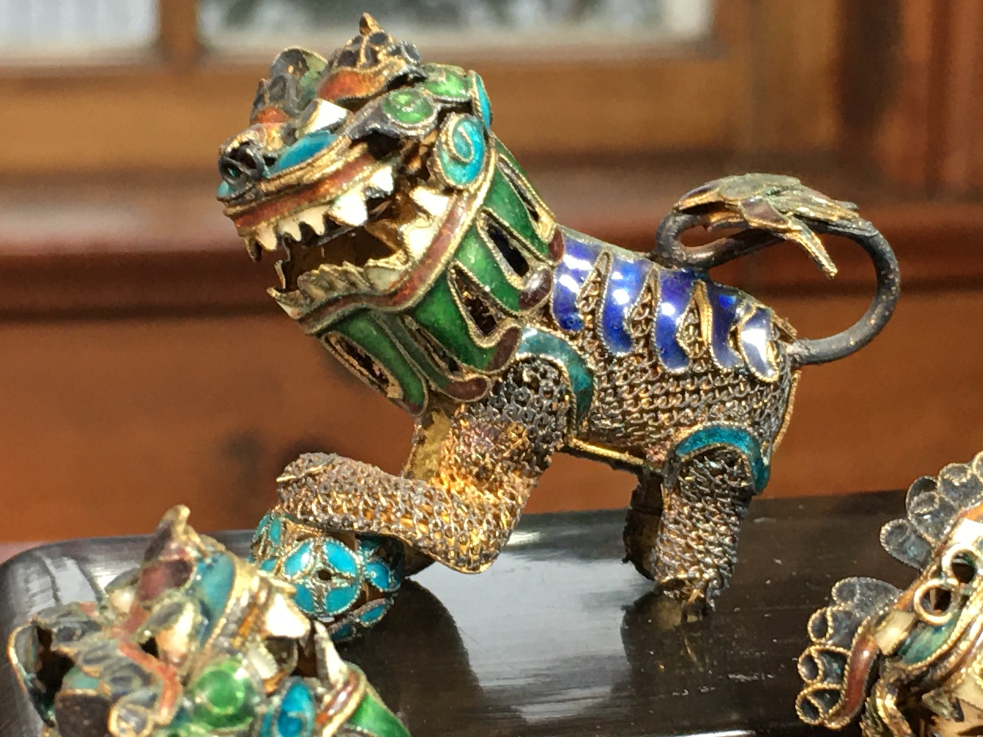 Group Of Four Antique / Vintage Chinese Fu Dogs - Enamel / Champleve ...