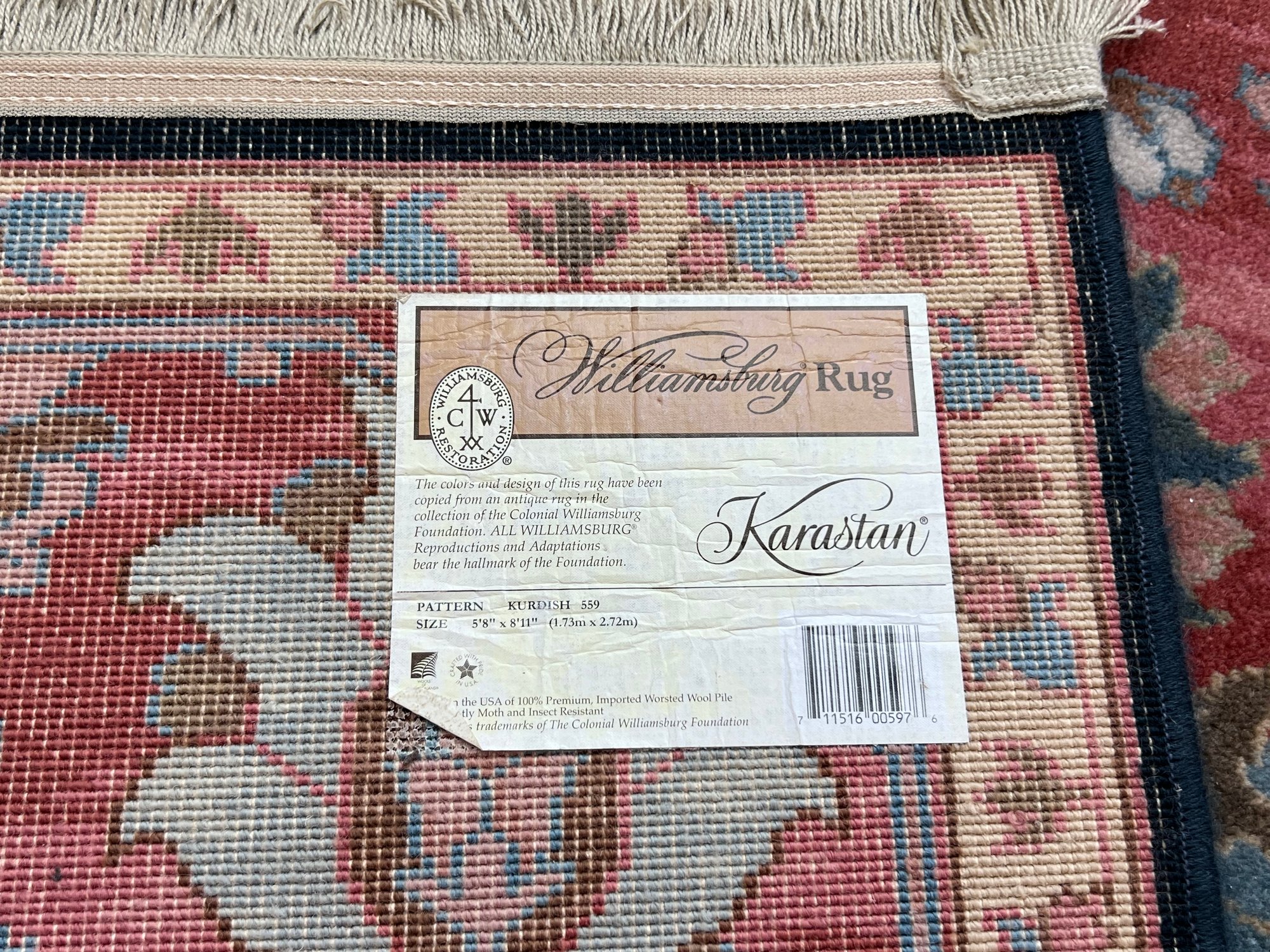 Williamsburg Karastan Wool Oriental Rug In The Kurdish Pattern 5' 9" By ...
