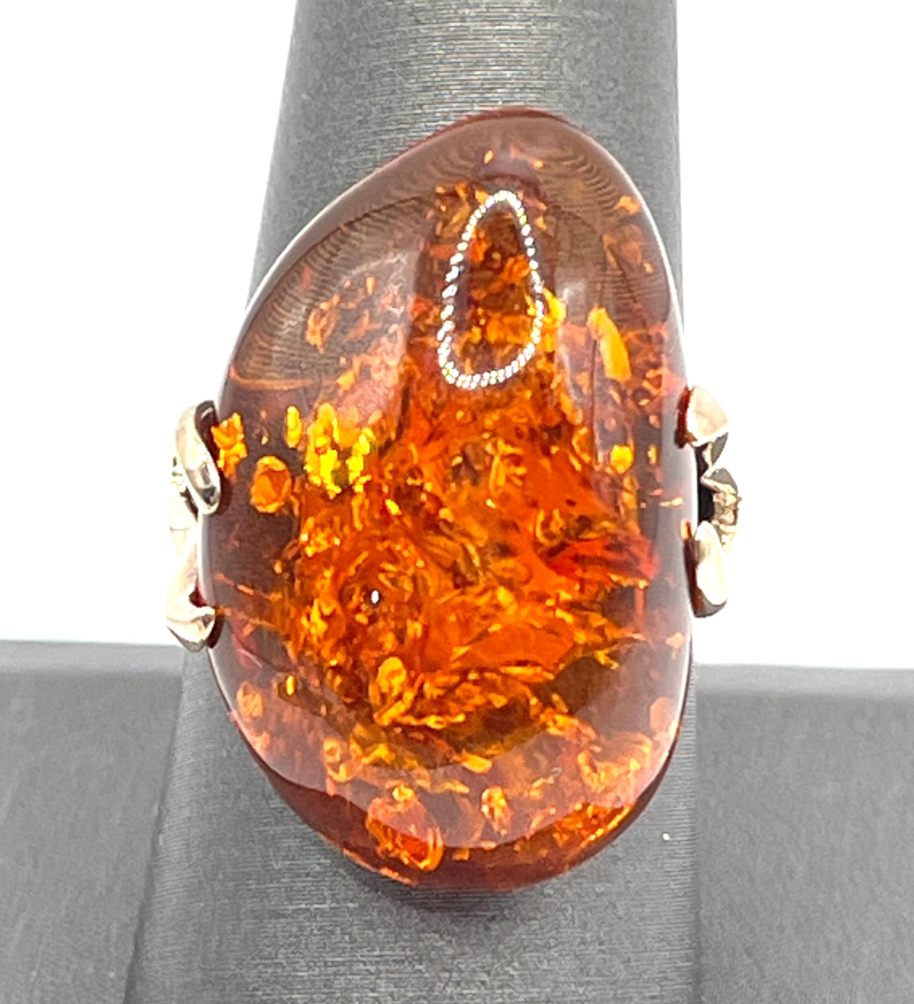 Amazing Sterling Silver Large Amber Ring, Size 8.25 #1950087 ...
