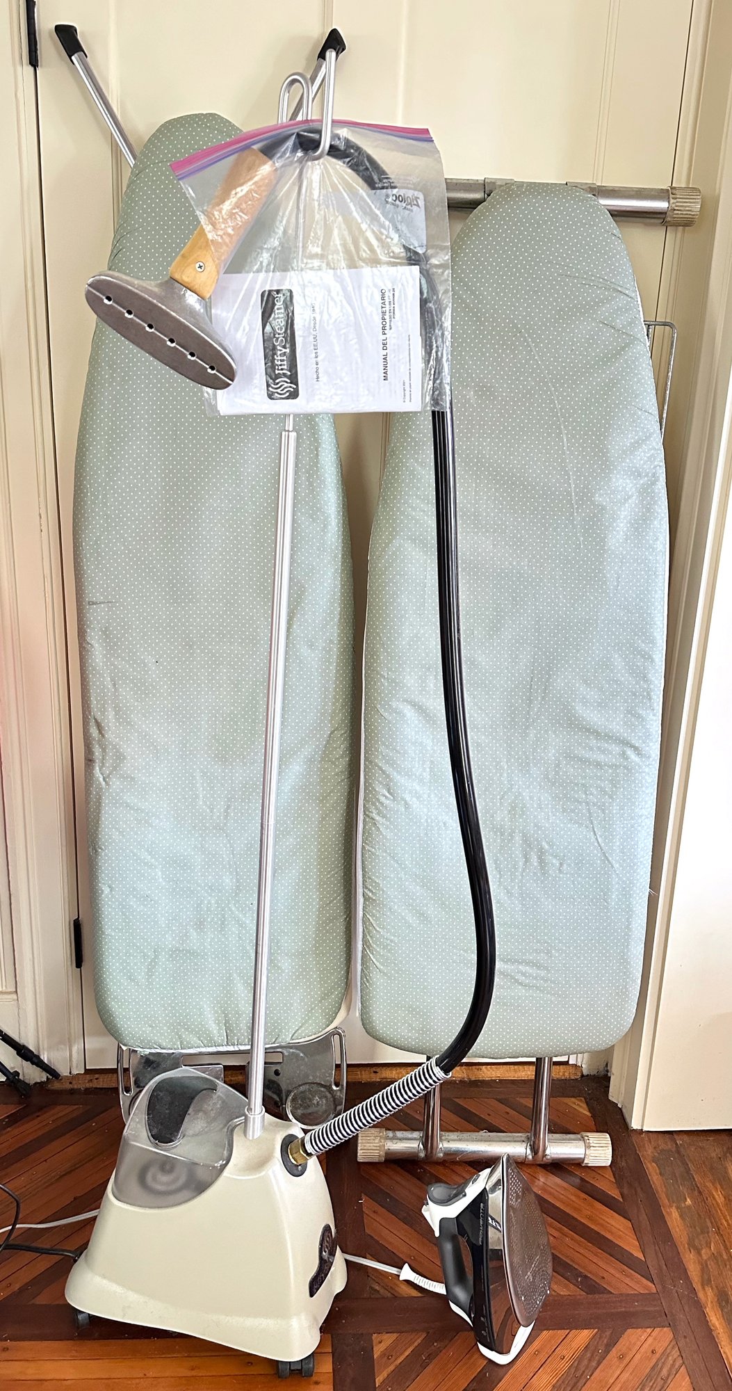 Jiffy Steamer Model J-2000, Rowenta Iron & 2 Ironing Boards #40800665 ...