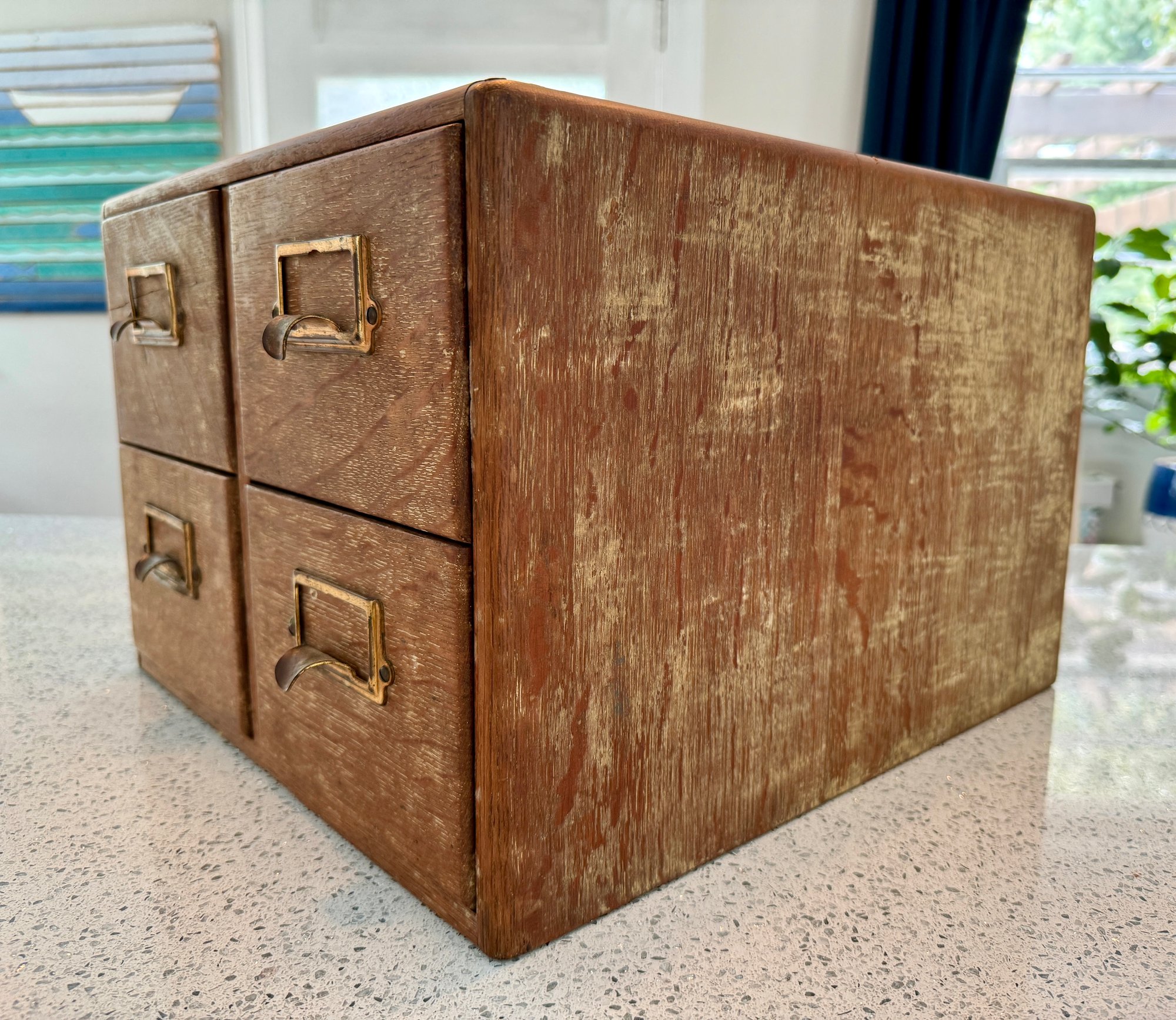 Vintage Wooden Four Drawer Library Card Holder #1934374 | Auctionninja.com