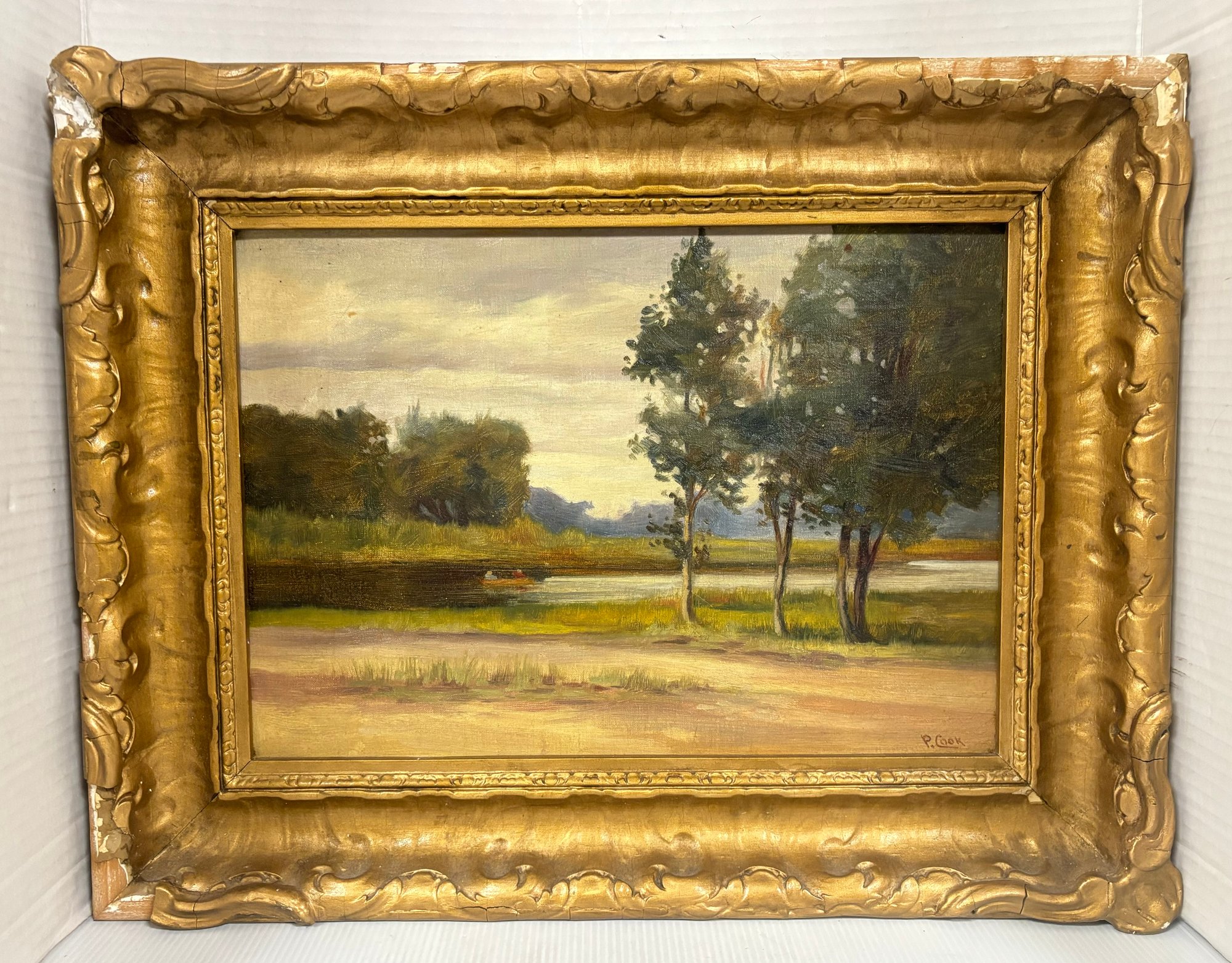Beautiful Oil On Canvas - The View Of Nature From Sea Side - Signed By ...