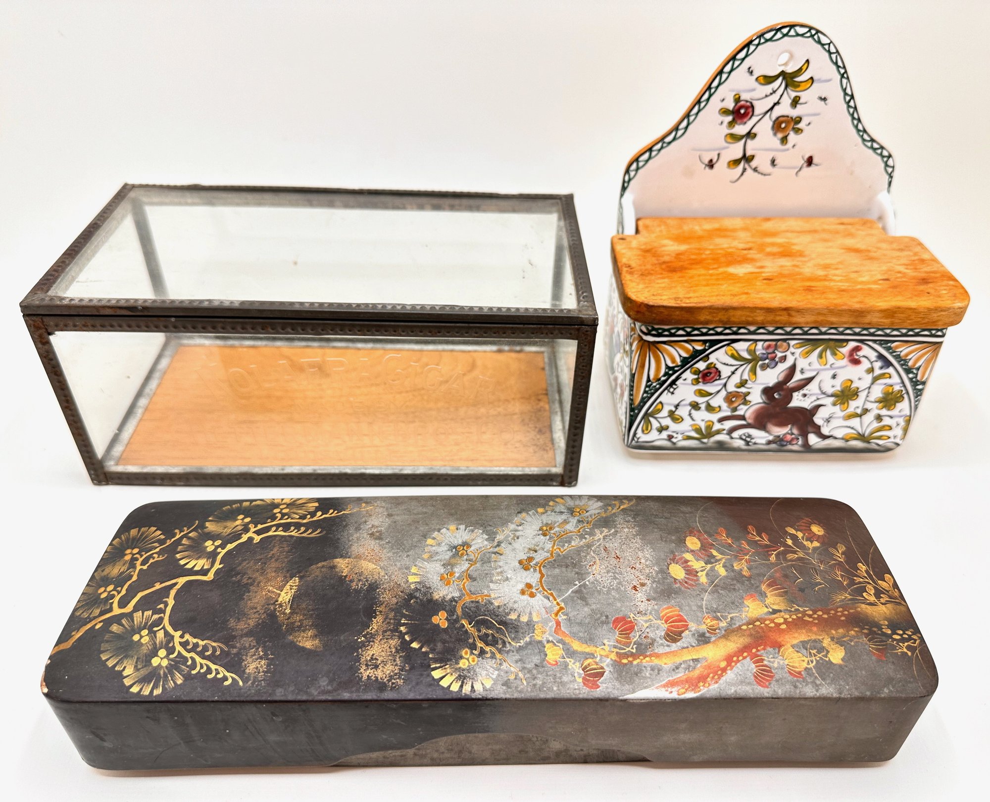 Antique Glass Hettermann Brothers Cigar Box, Porcelain Salt Box From ...