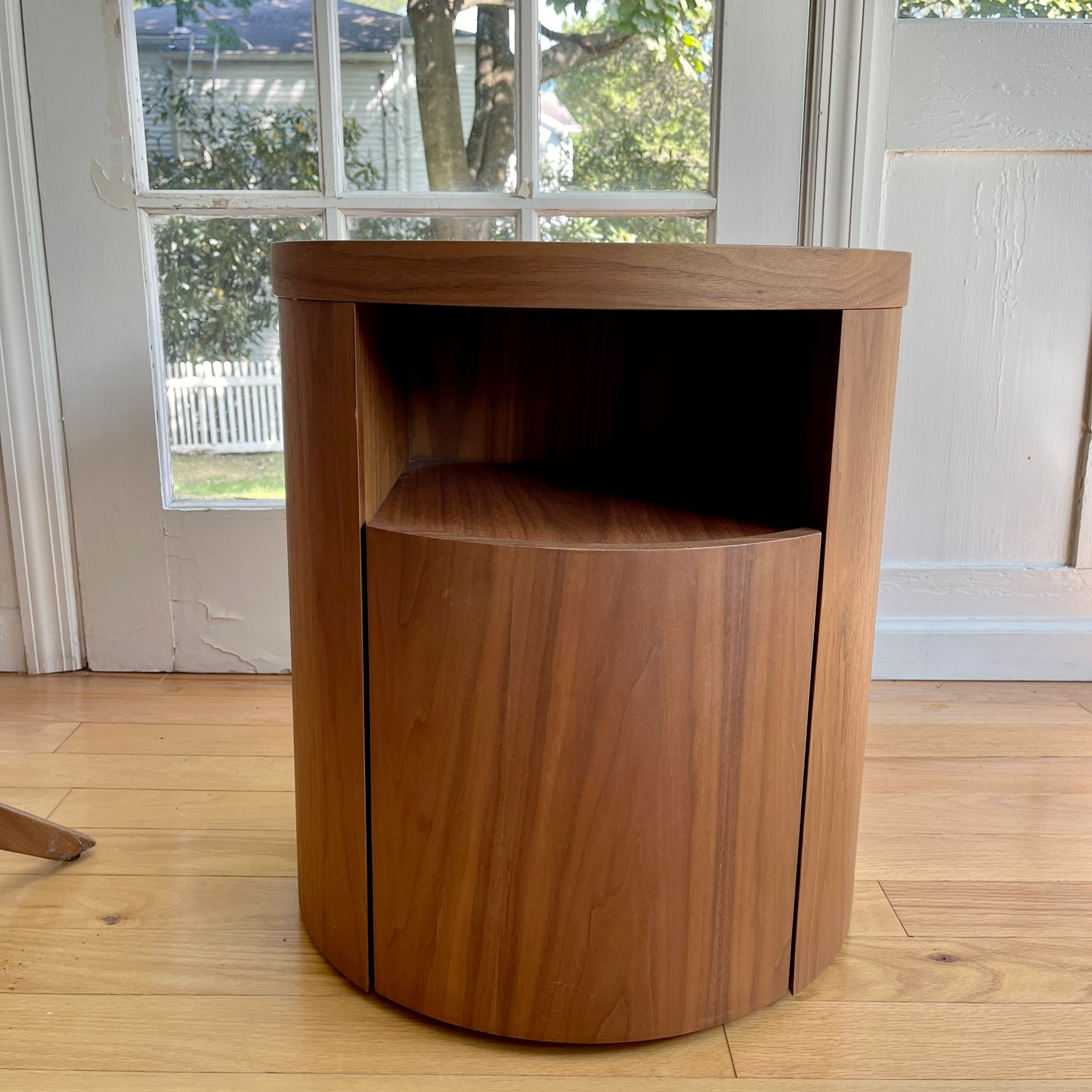 LOC2 - A Modloft Walnut Cylindrical One Drawer Bedside Table #40801921 | Auctionninja.com