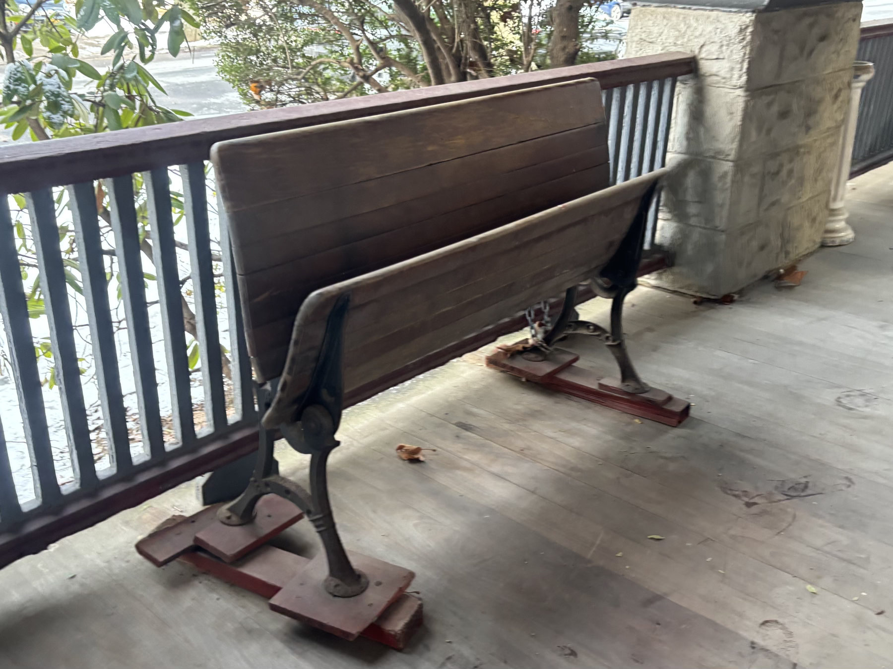 An Antique Oak And Cast Iron Folding Bench #40875980 | Auctionninja.com