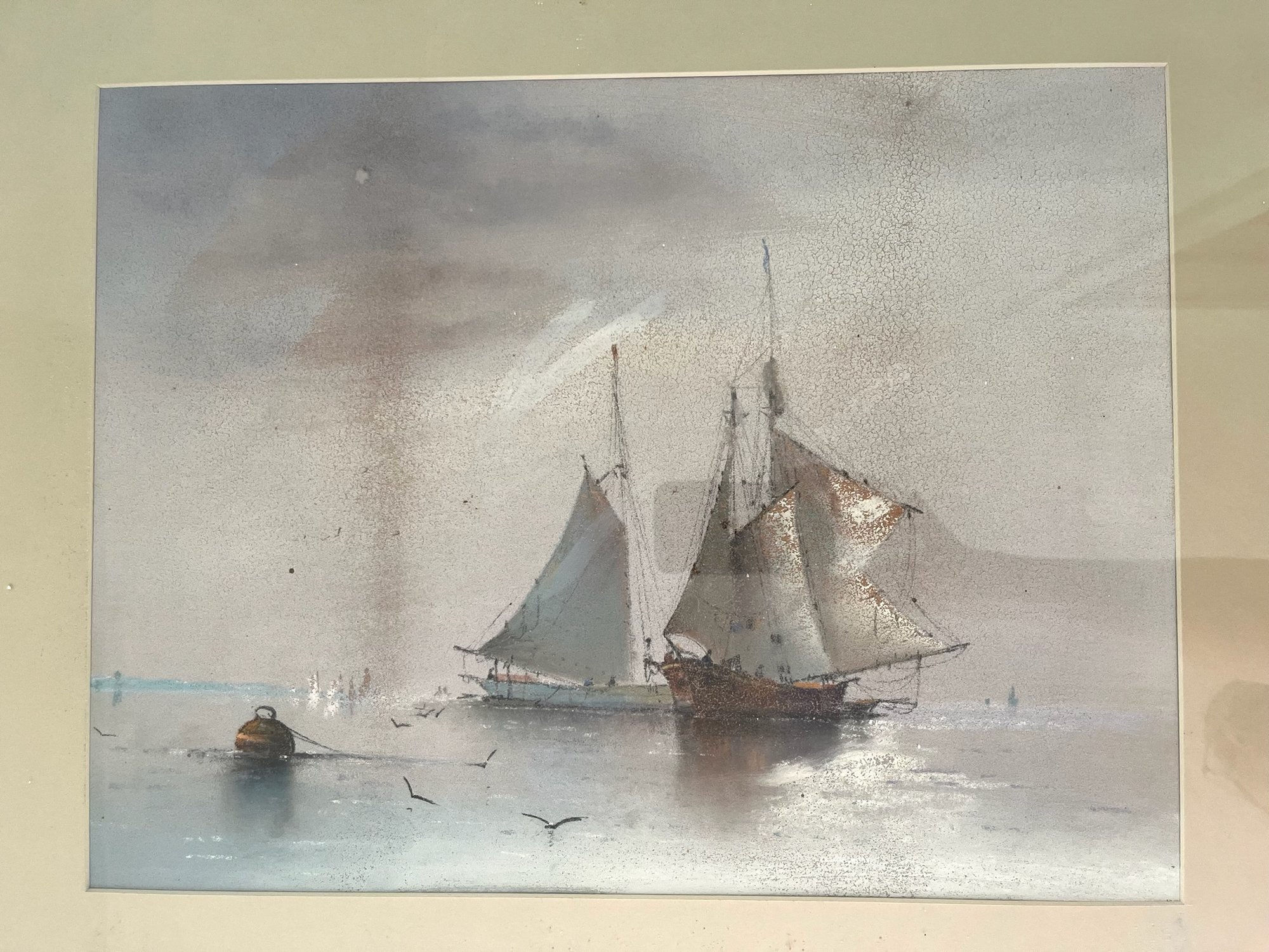 Painting Of Boats In Cream Colored Vintage Frame #1962045 ...