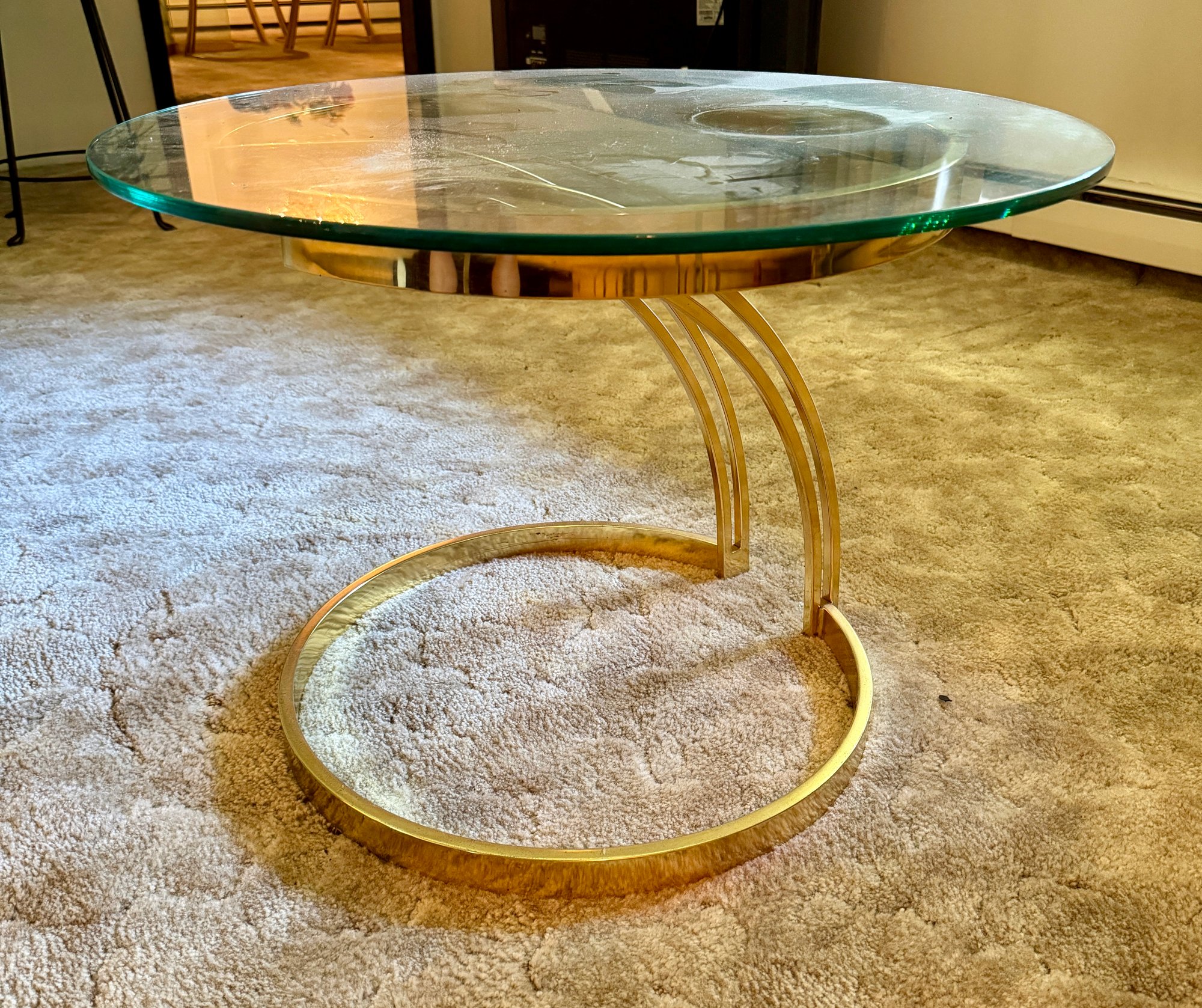 Mid Century Milo Baughman Style Metal Round Glass Top Side End Table ...