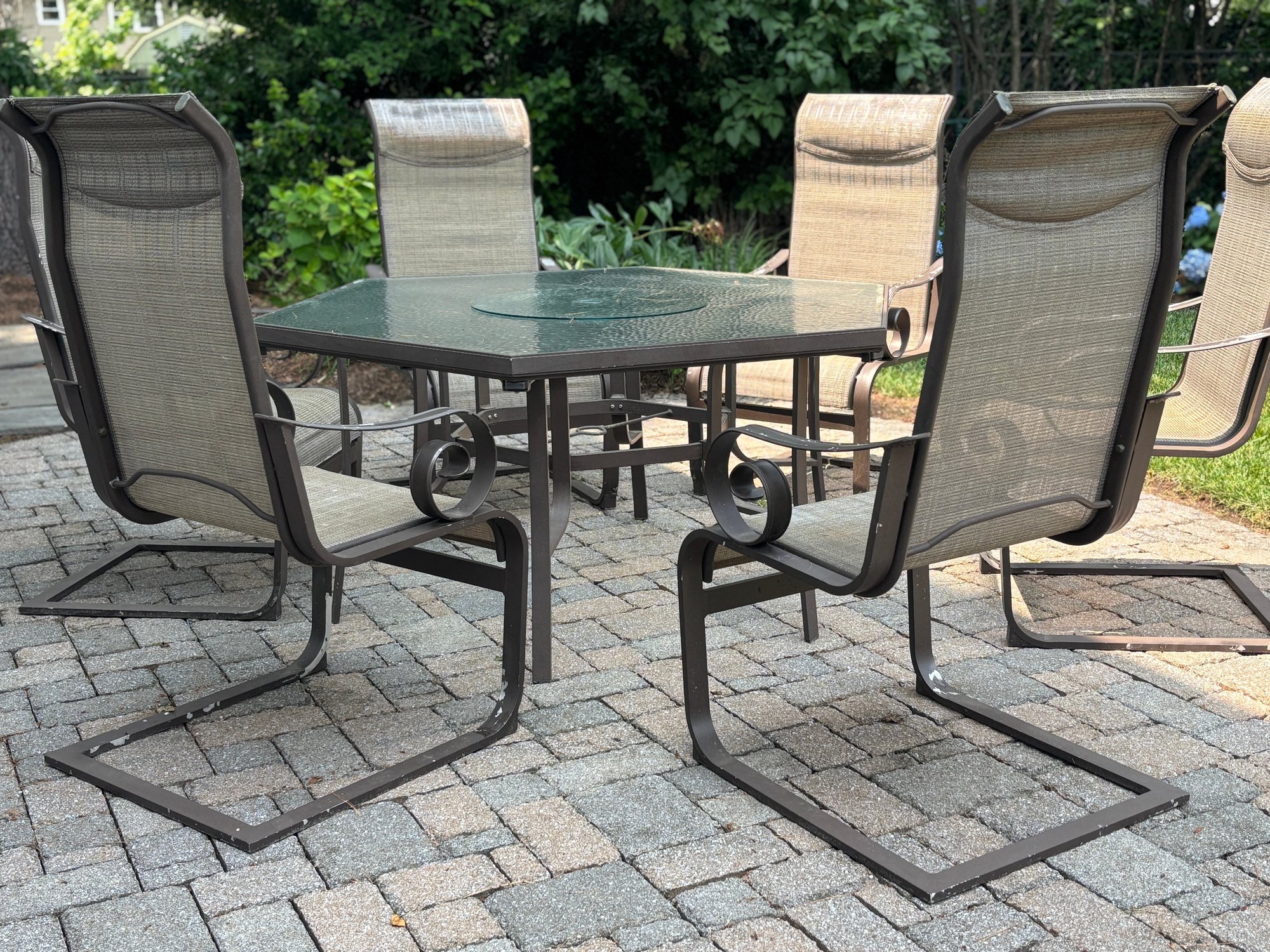 8-Piece Outdoor Dining Set With Swirl Arm Chairs & Glass Table Patio ...
