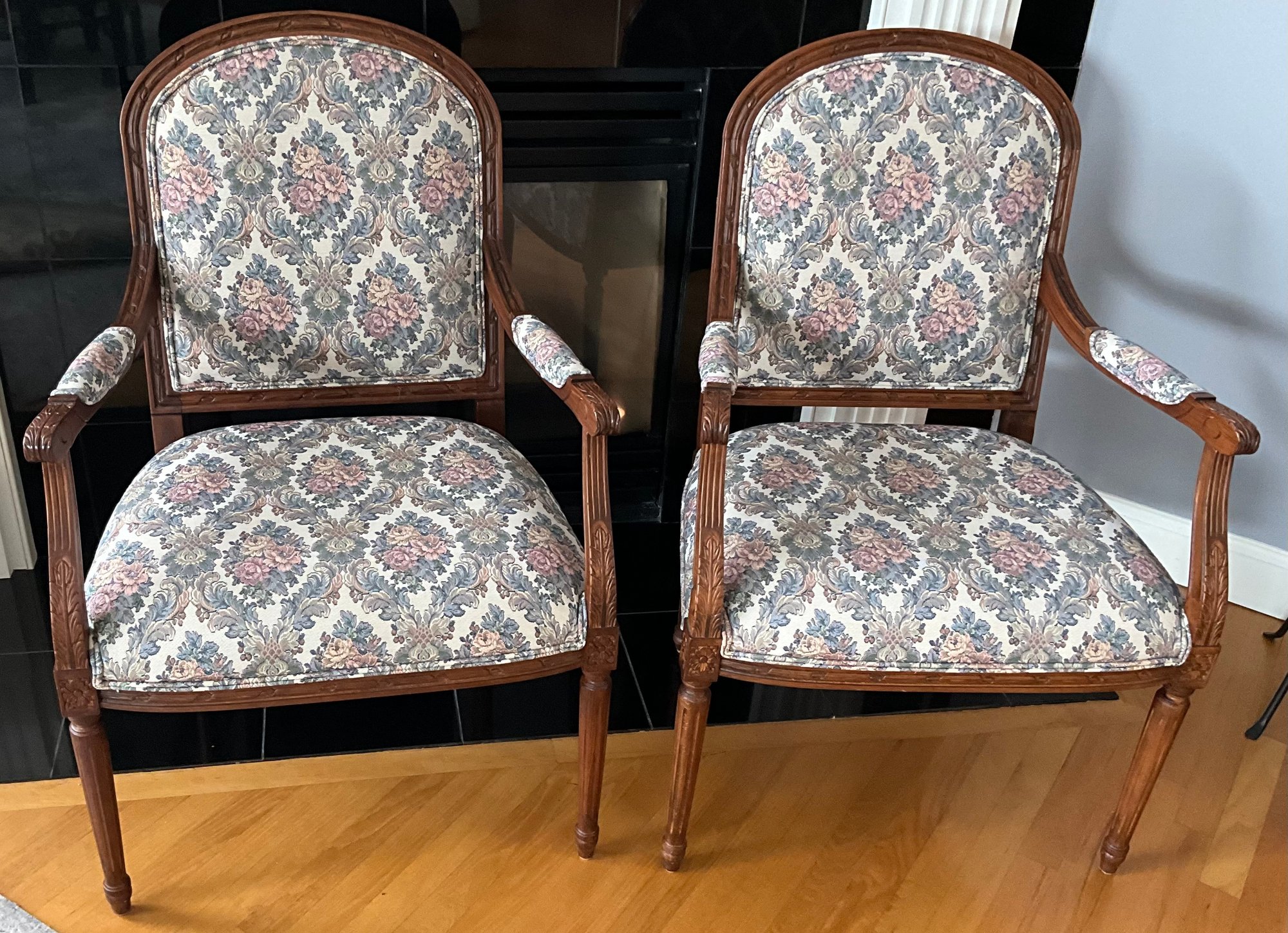 Elegant Pair Of Ethan Allen Louis XVIStyle Upholstered Armchairs ...