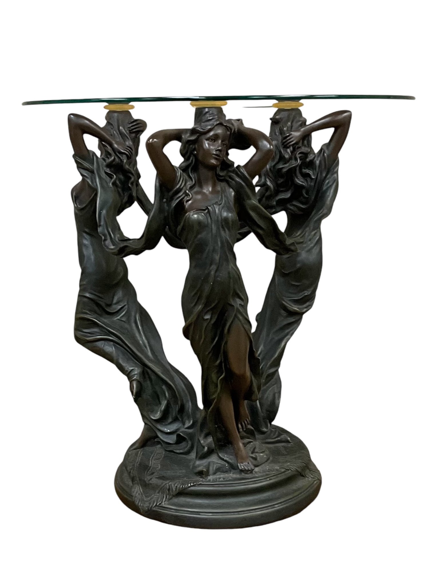 Gorgeous Heavy Resin Classical Style - 3 Ladies - Side Table With Glass ...