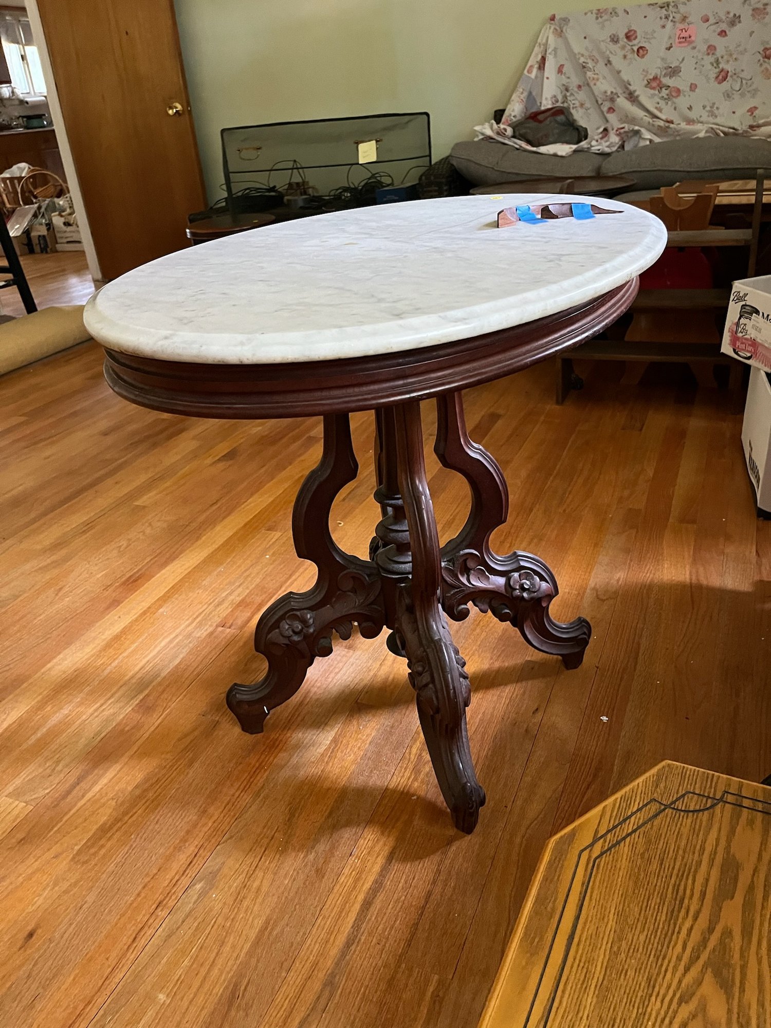 Victorian Walnut Marble-top Lamp Table #1961665 | Auctionninja.com