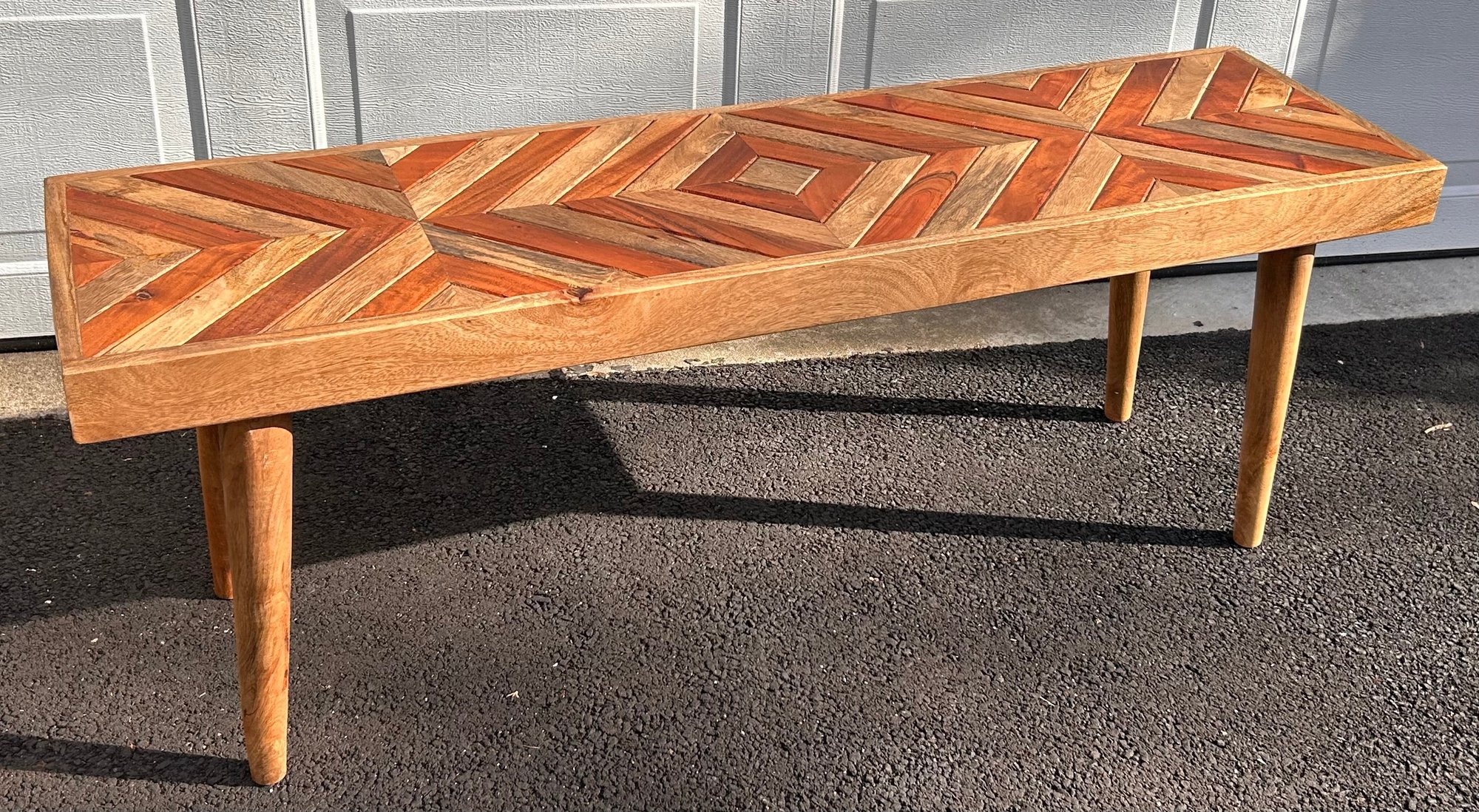 Modern Style Geometric Slated Wood Bench #2253180 | Auctionninja.com