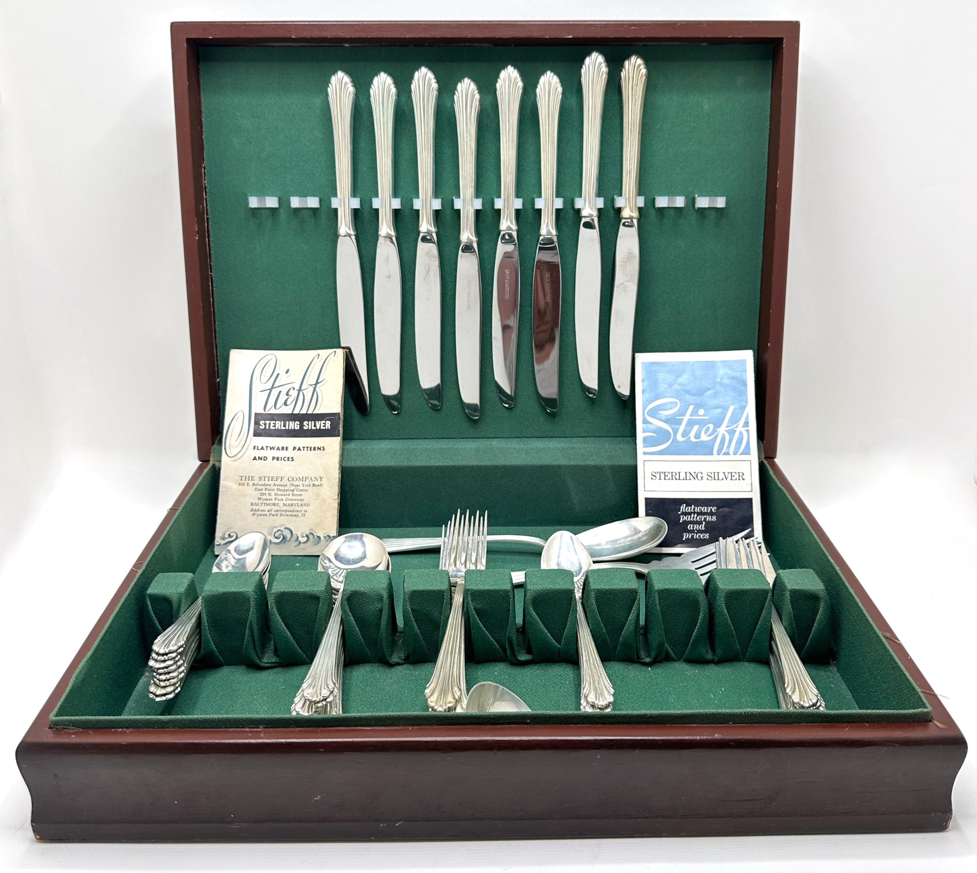 Vintage Stieff Sterling Silver Flatware Full Service For 8 In Original ...