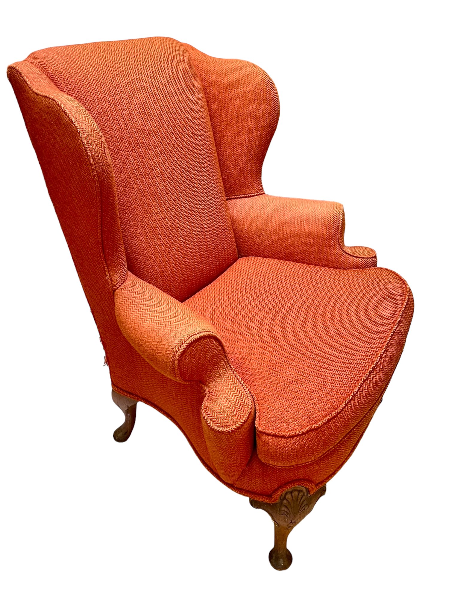 Mid Century Wing Back Club Chair In Orange Upholstery #1948320 ...