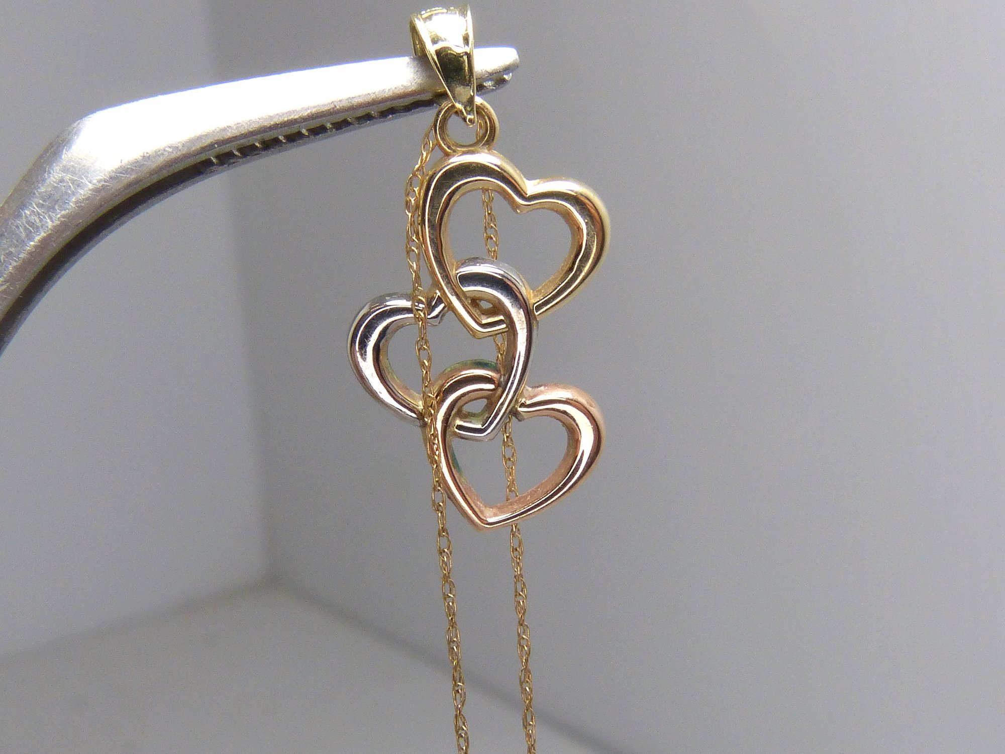 Beautiful 10K Tri Color Gold Multi Heart Pendant W Chain #2121111 ...