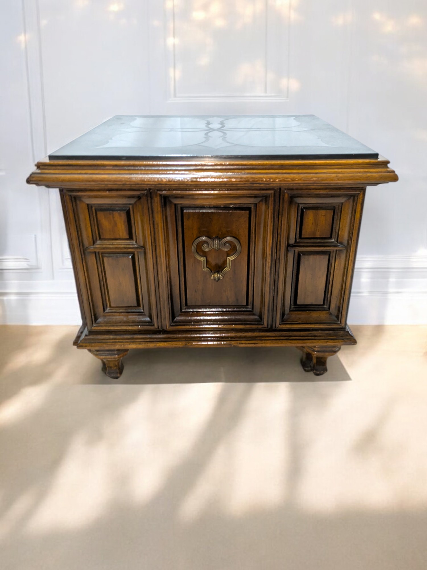 Vintage Mid Century Square Wood Side End Table With Faux Decorated ...