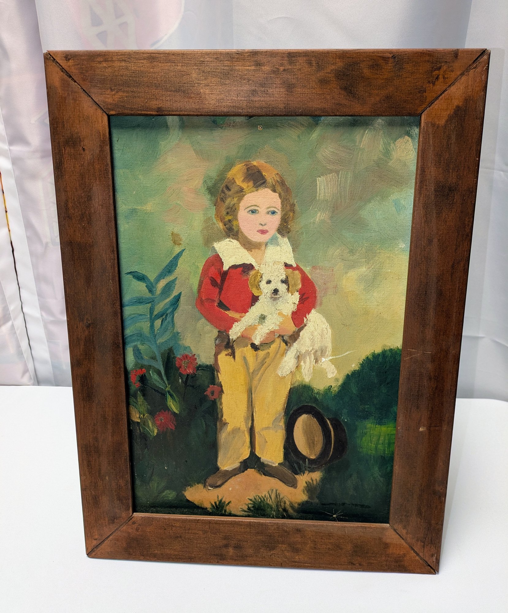 Antique Framed 1900s Textured Painting Of Master Simpson & His Dog ...